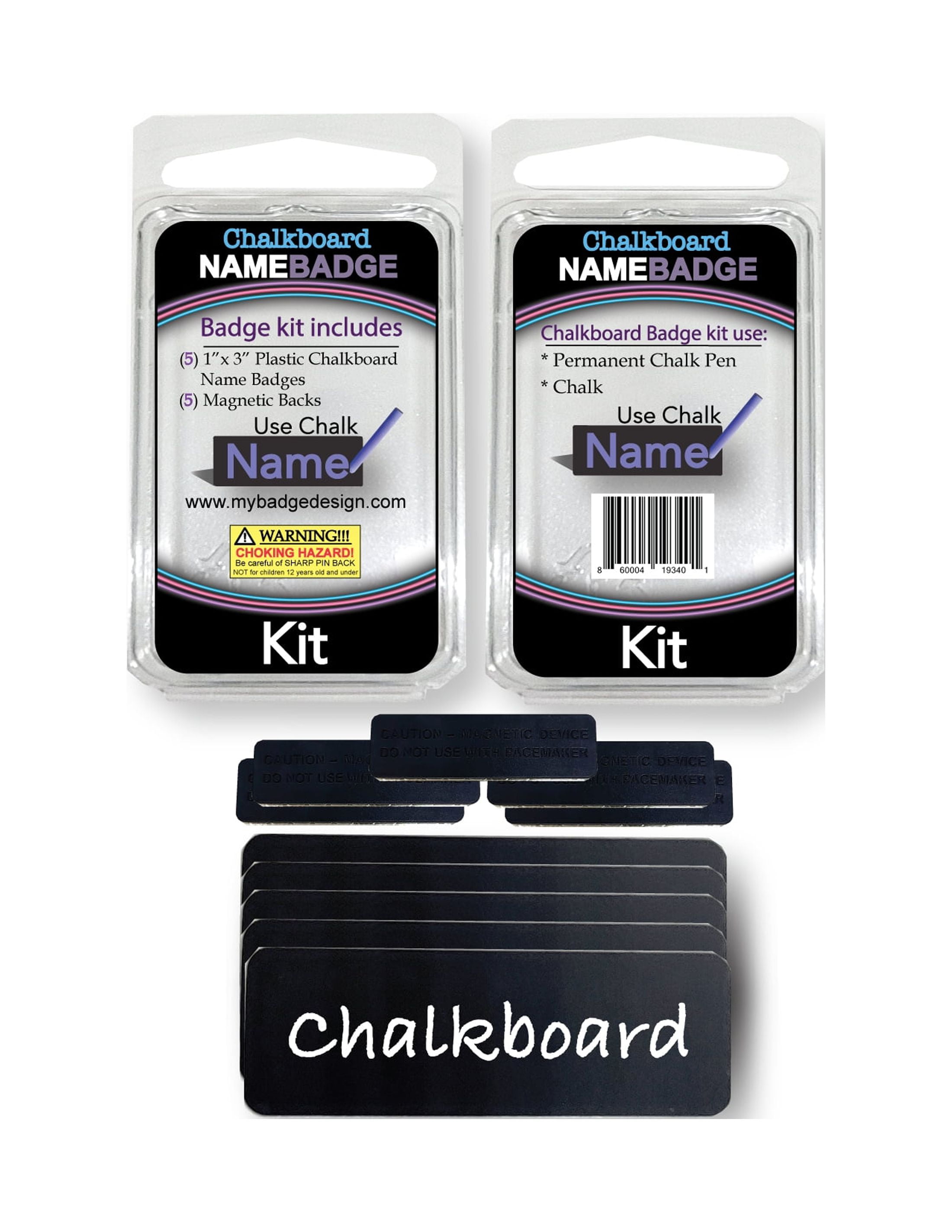 My Badge Design, 1" x 3" Chalkboard Name Badge Kit with Magnetic Back ...
