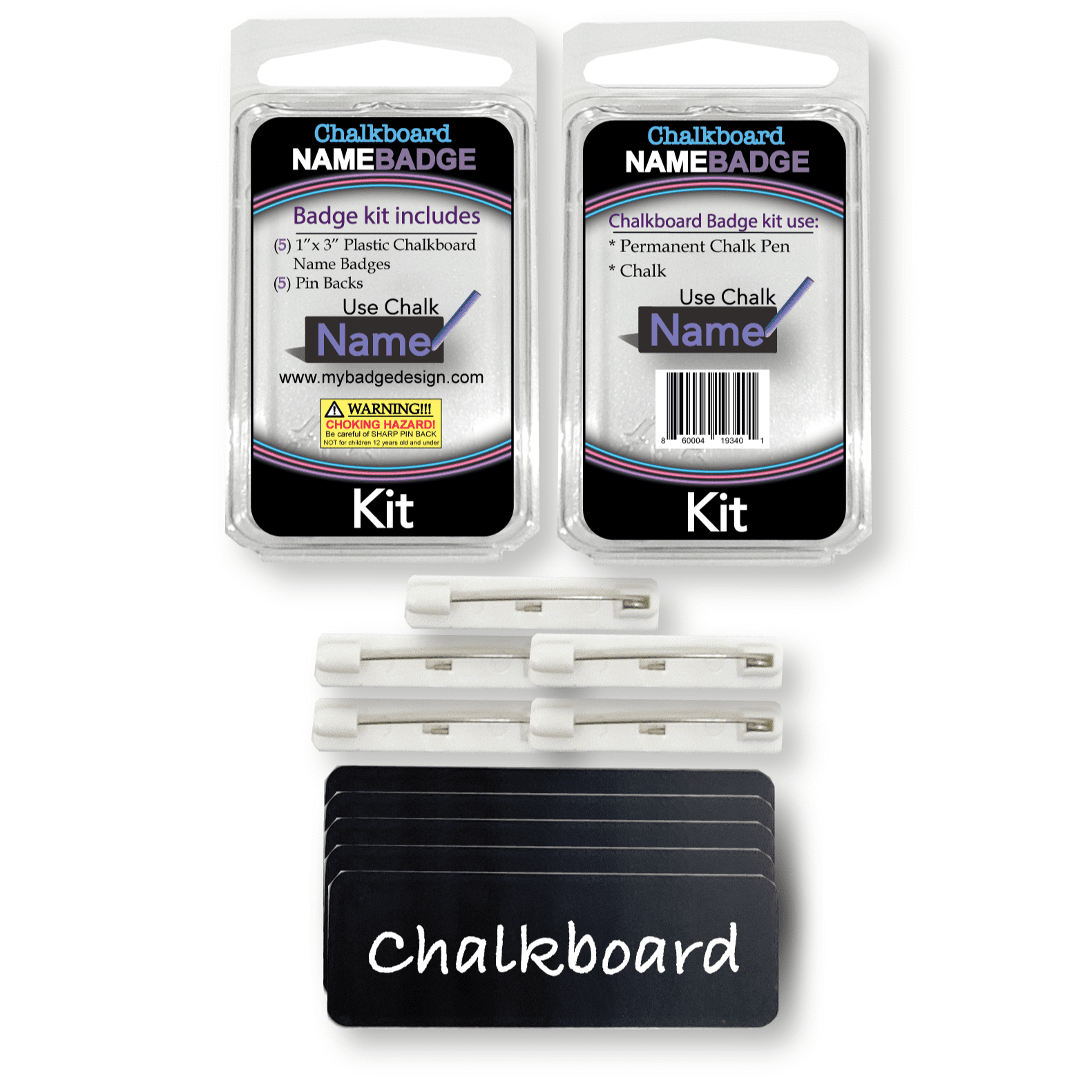 My Badge Design, 1" x 3" Chalkboard Name Badge Kit with Pin Back, 5 Qty ...
