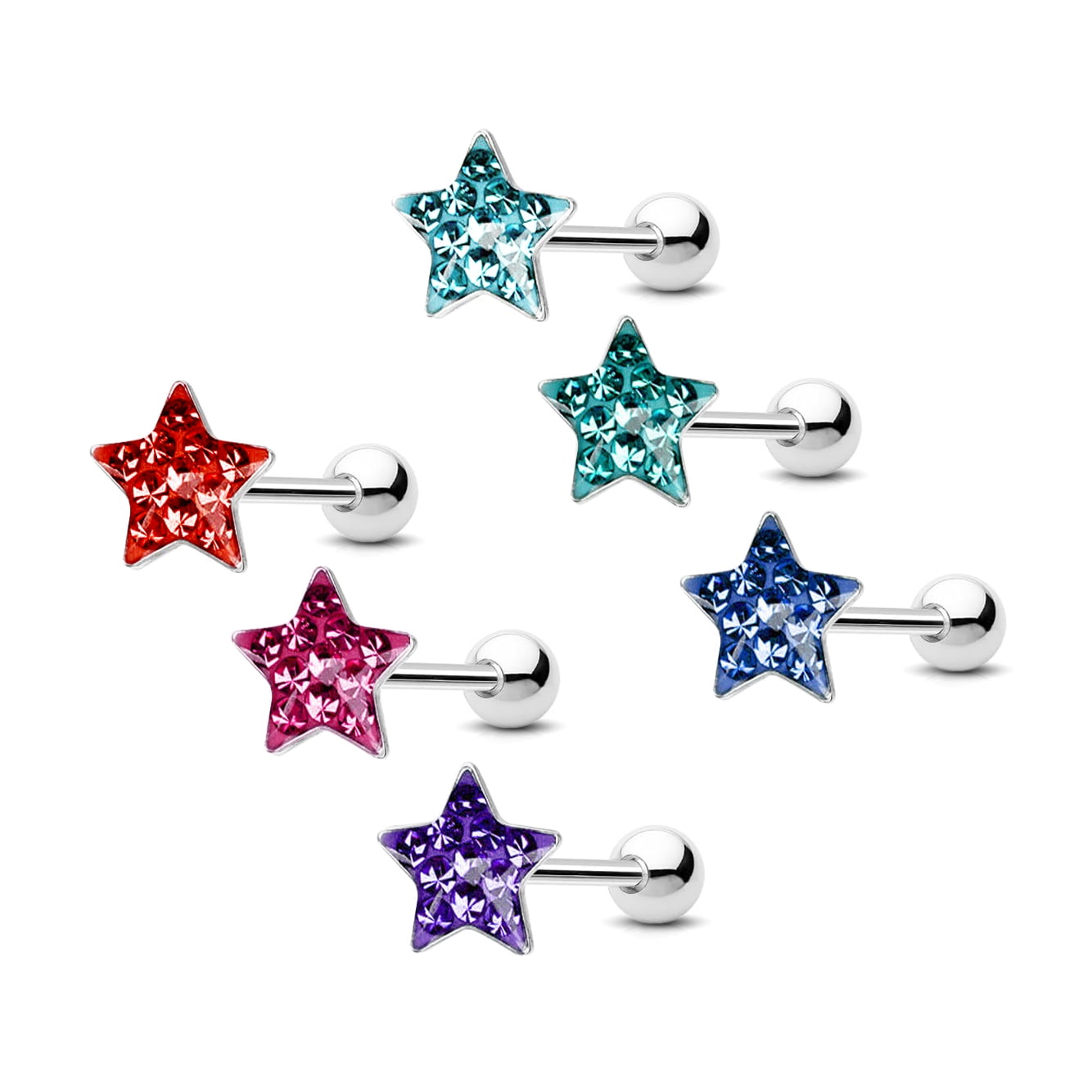 My Body Candy Ferido Glitter Star Barbells Tongue Bars Body Piercing ...