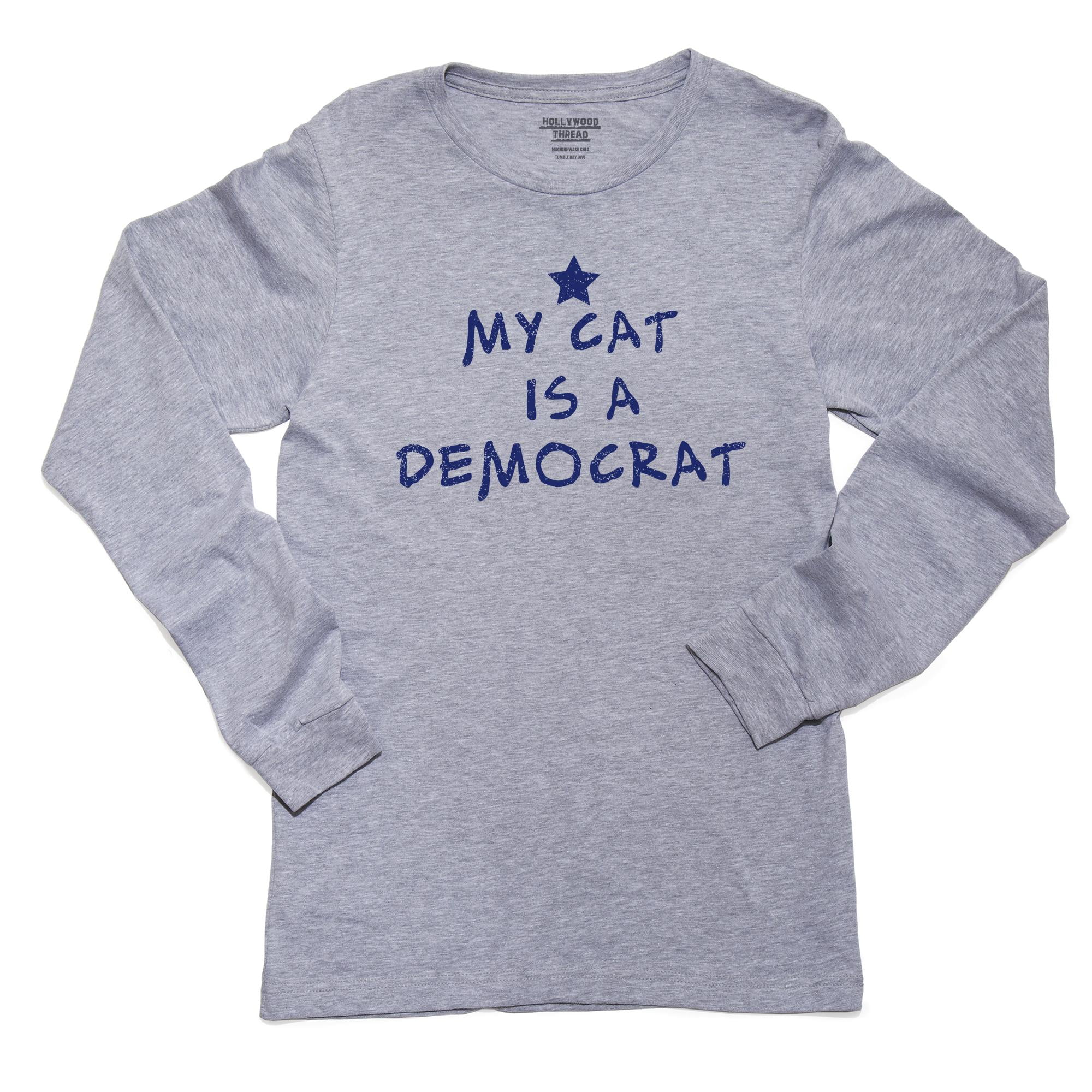 My Cat is a Democrat with Star Girl's Long Sleeve Grey T-Shirt ...