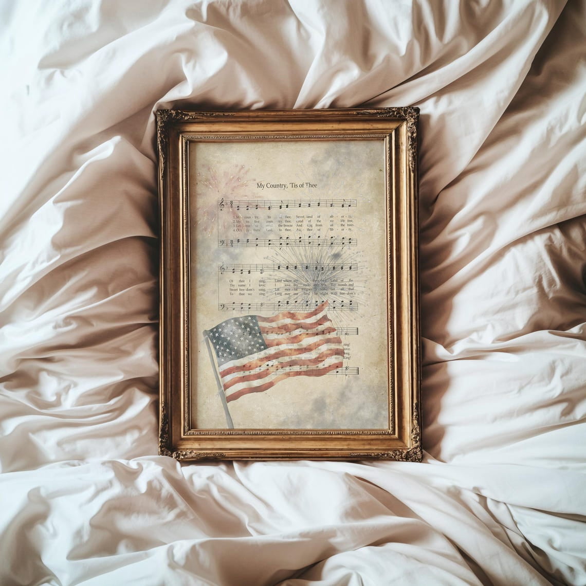 My Country Tis Of Thee Vintage Sheet Music 4Th Of July Wall Art ...