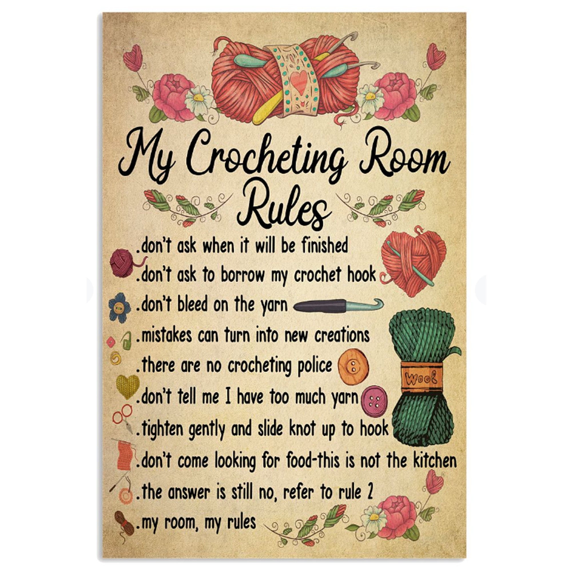 My Crocheting Room Rules Poster, Knitting And Crocheting Lover Gift ...