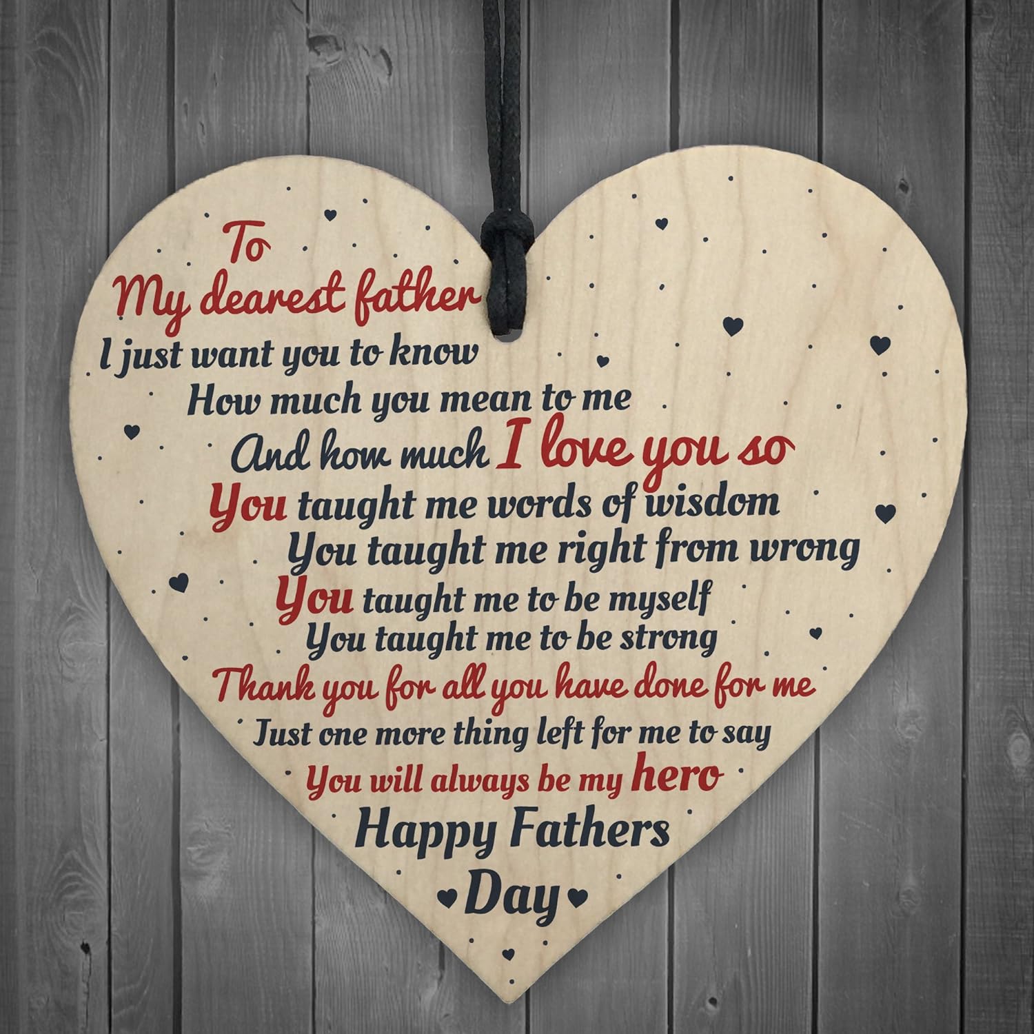 My Dearest Father Fathers Day Dad Daddy Wooden Hanging Heart Love Plaque Sign Gift for Him 4x4 ...