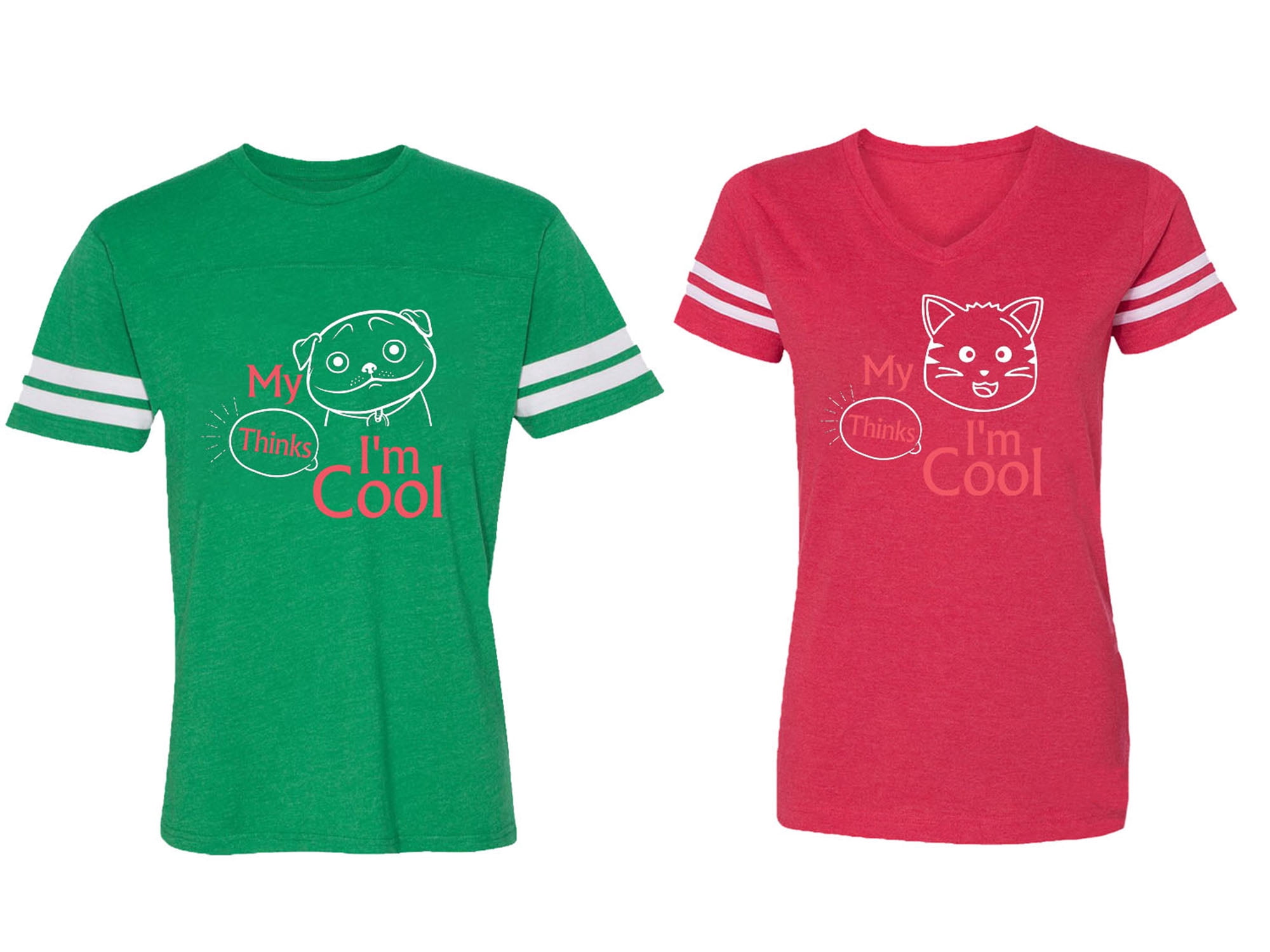 My Dog Cat Think I am Cool Matching Couple Cotton Jerseys (Men Green ...
