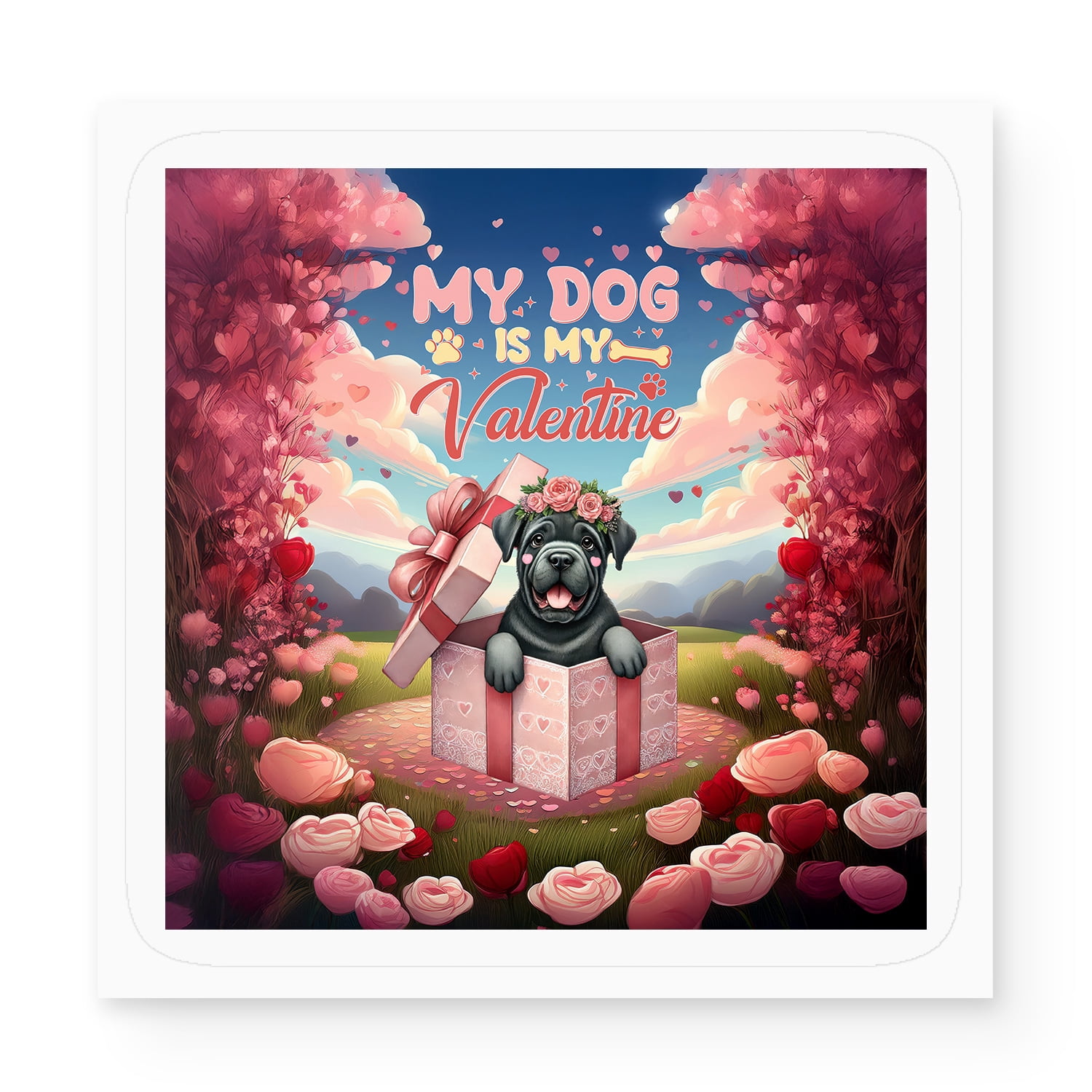My Dog Is My Valentine Cute Cane Corso in Gift Box Vinyl Sticker ...