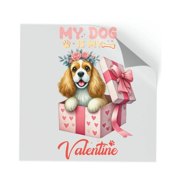 My Dog Is My Valentine Cute Cocker Spaniel in Gift Box Cutout Transfer ...