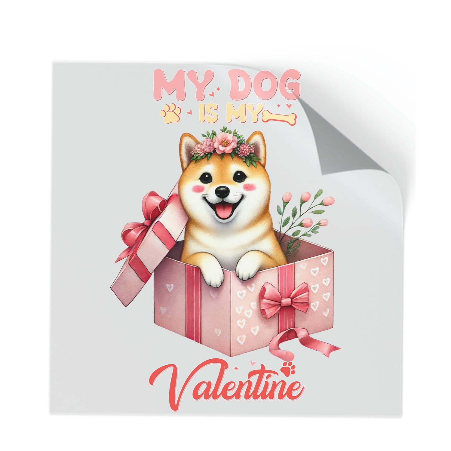 My Dog Is My Valentine Cute Shiba Inu in Gift Box Cutout Transfer ...