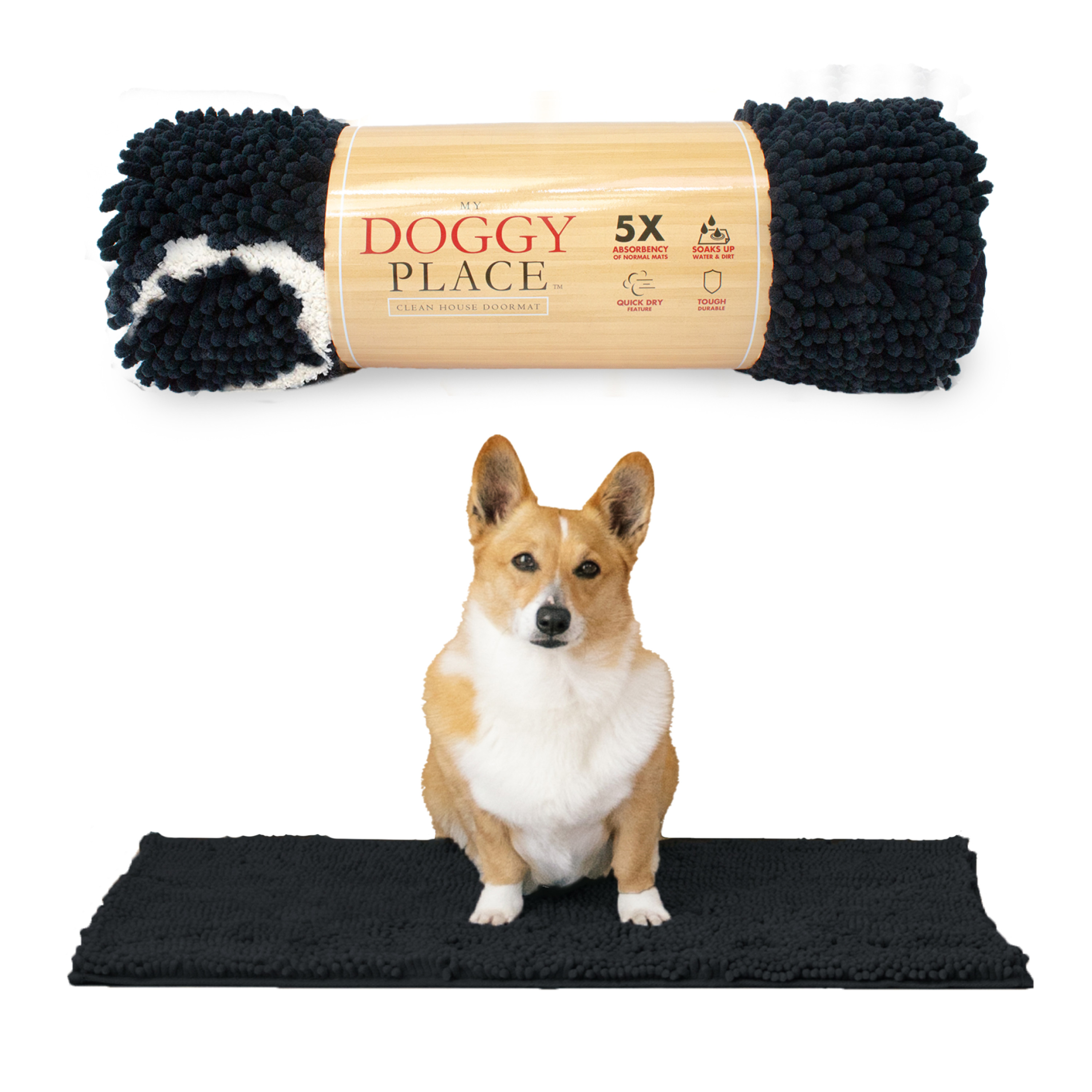 My Doggy Place Dog Mat for Muddy Paws, Washable Dog Door Mat, Black, M ...