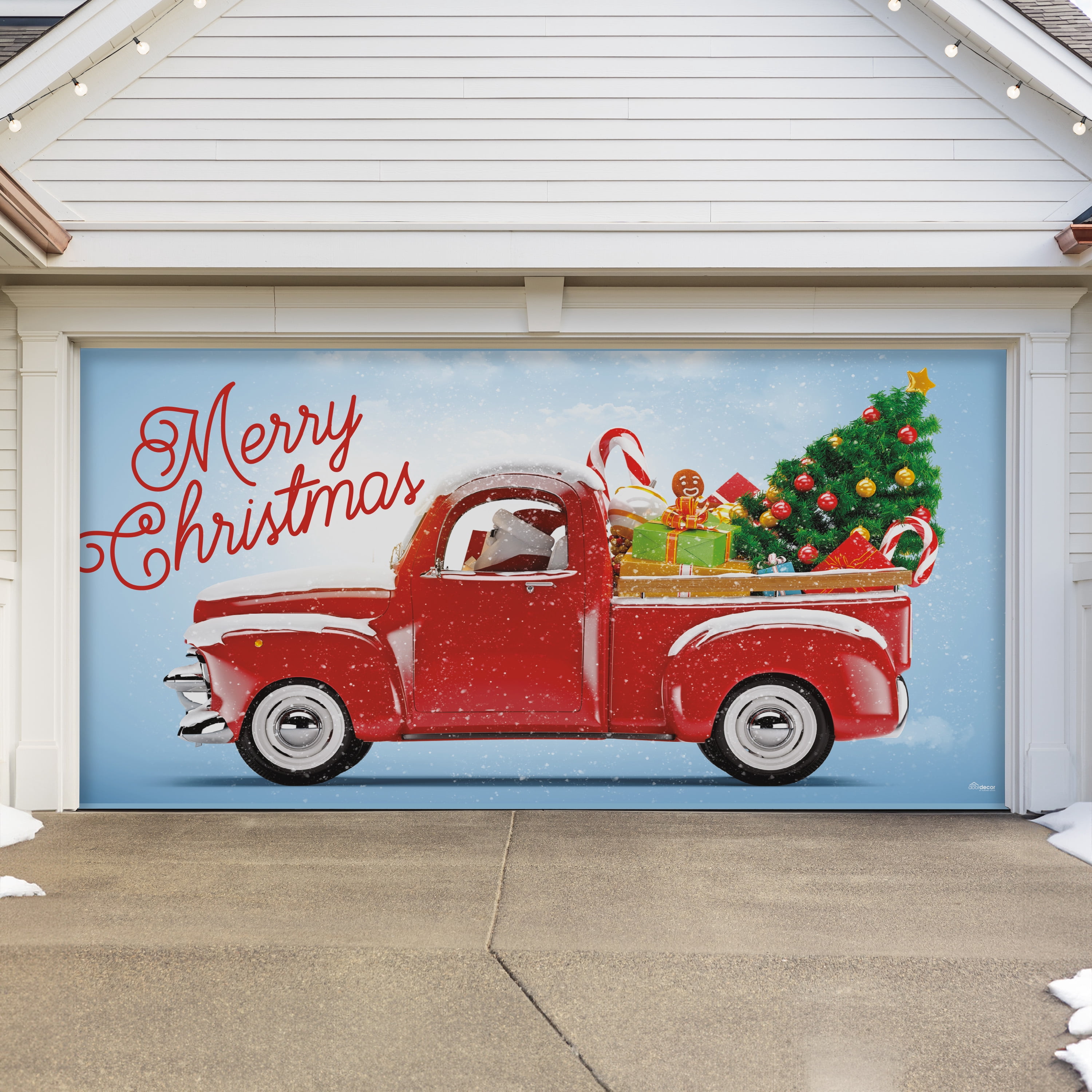 7' x 16' Red Truck Christmas Tree Double Garage Door Banner - Classic ...