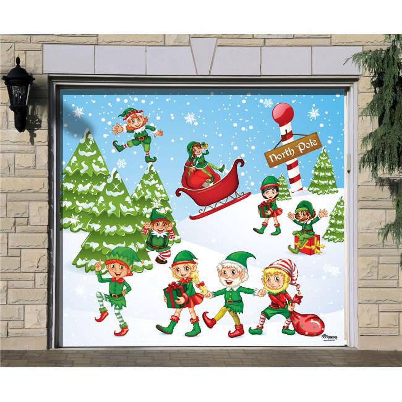 My Door Decor 7 x 8 ft. North Pole Elves Christmas Door Mural Sign Car ...
