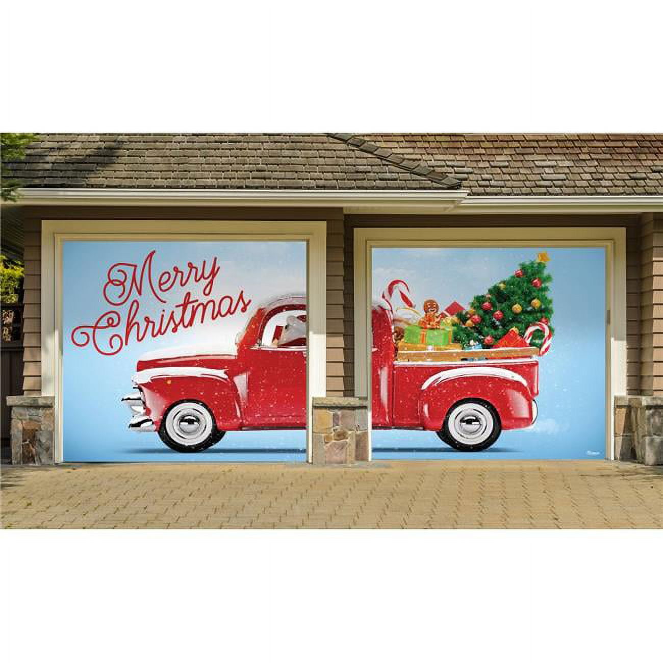 My Door Decor - Merry Christmas Red Truck - Christmas 7' x 8' Split ...