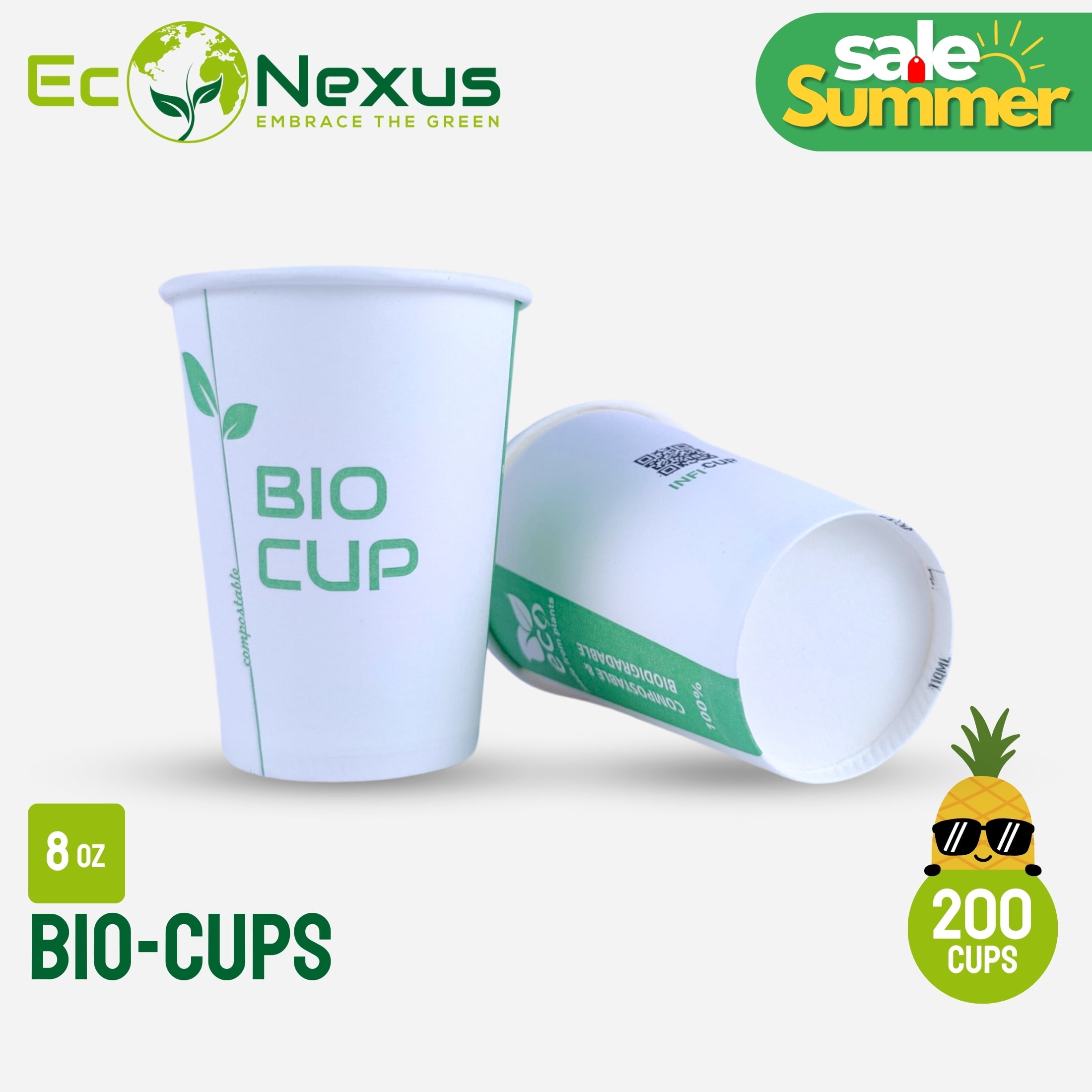 My EcoNexus 8 Oz Aqua Coated Eco-Friendly Disposable Paper Cups, 200 ...