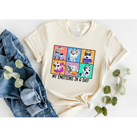 My Emotions In A Day Shirt, Family Matching Shirts, Cartoon Shirt, Blue ...
