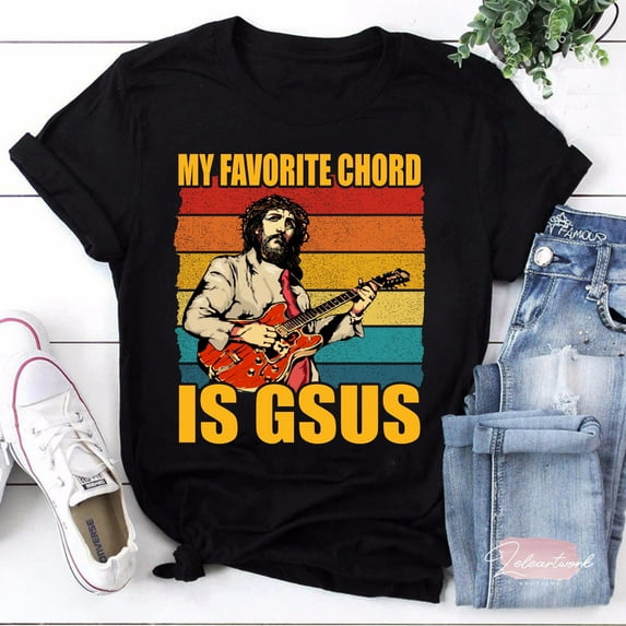 My Favorite Chord Is Gsus Jesus Playing Guitar Vintage T-Shirt, Jesus ...