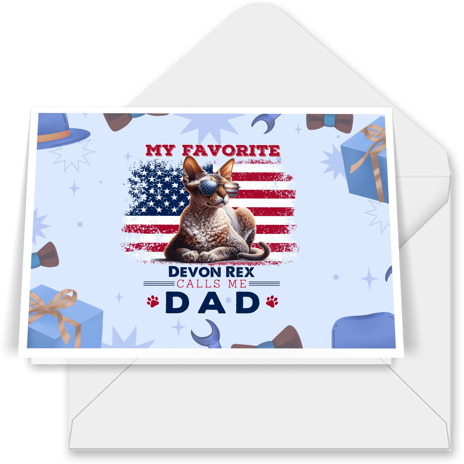 My Favorite Devon Rex Calls Me Dad. Happy Father's Day 7x5in Folded Greeting Card Cat Lover ...