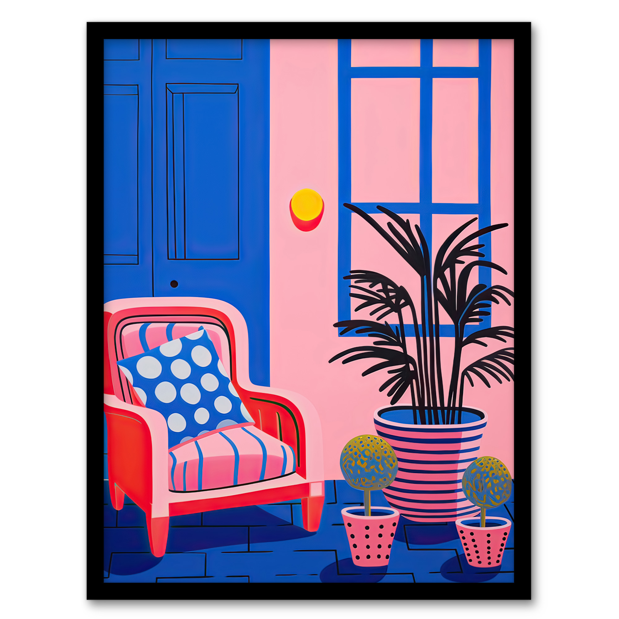 My Favourite Place Graphic Painting Pink Blue Cosy Armchair and Potted ...