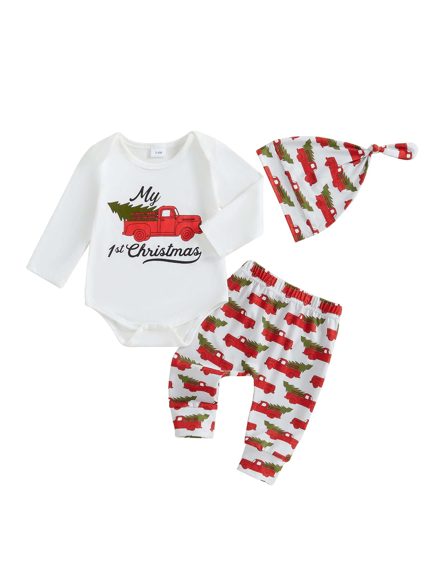 My First Christmas Baby Boy Girl Outfits Truck Print Romper + Pants +Hats Set Newborn Infant ...