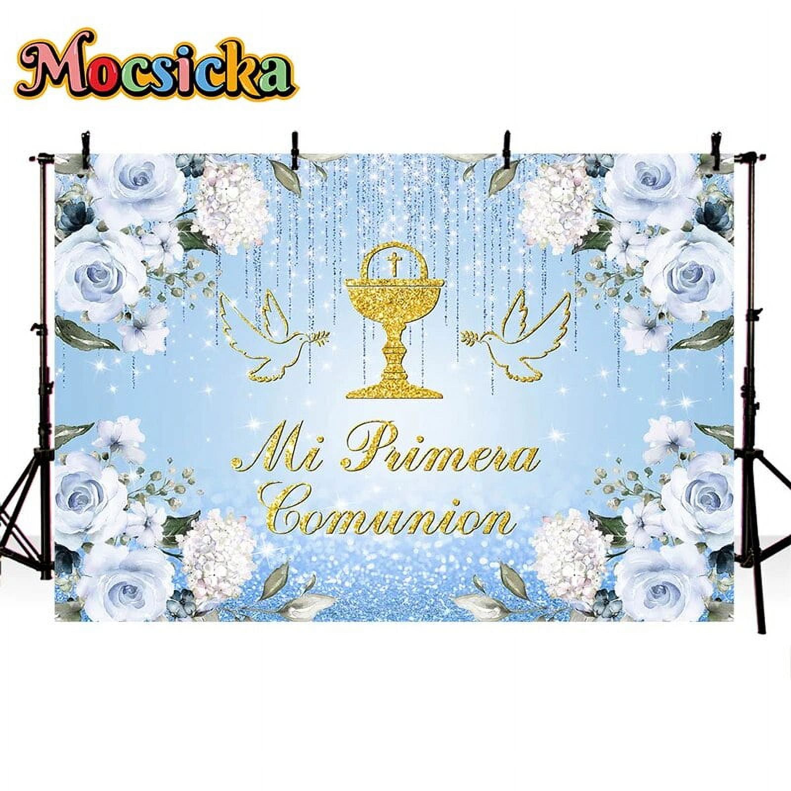 My First Communion Backdrop Girl Boy Baptism Birthday Party Gold Cross ...