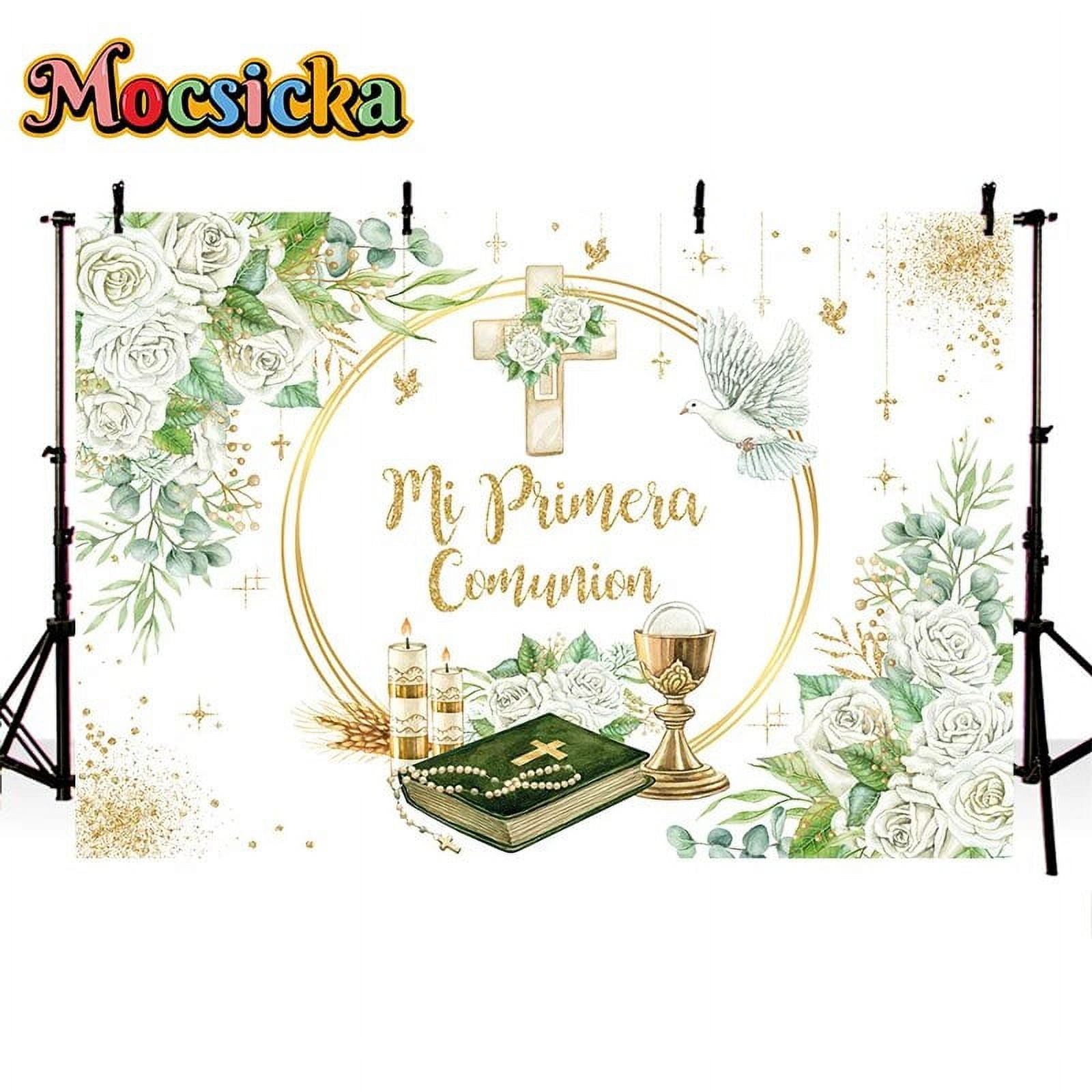 My First Communion Backdrop Girl Boy Baptism Birthday Party Gold Cross ...