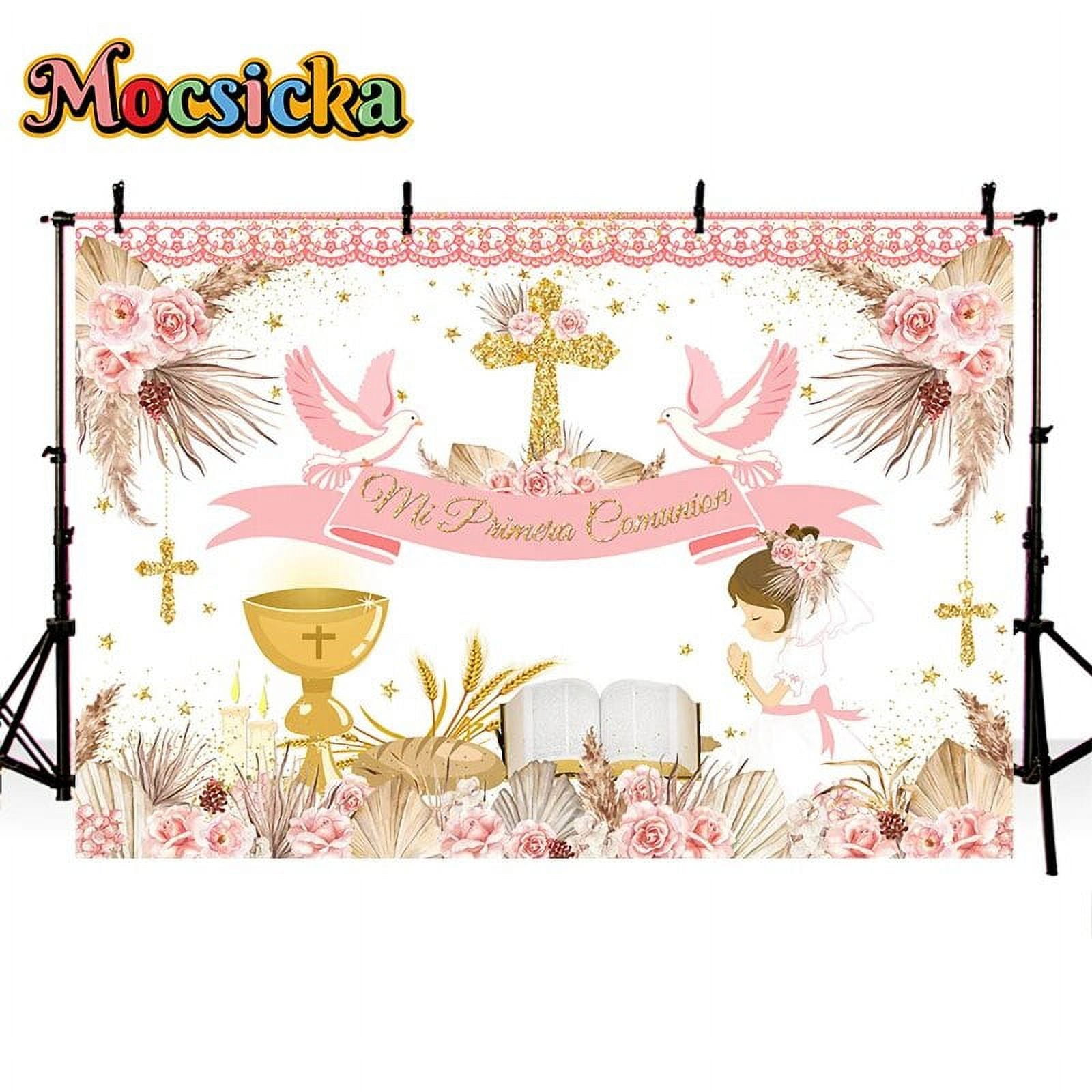 My First Communion Backdrop Girl Boy Baptism Birthday Party Gold Cross ...