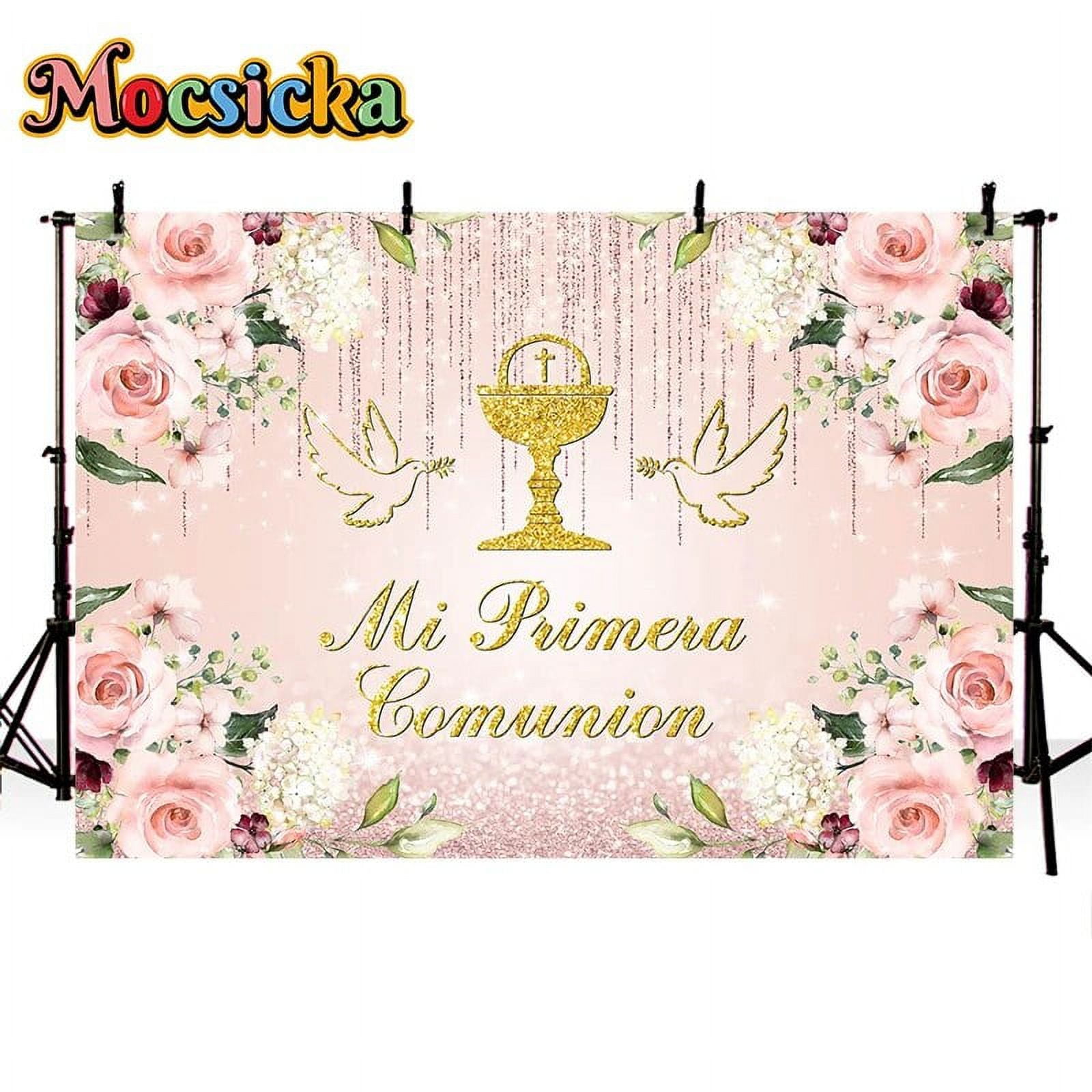 My First Communion Backdrop Girl Boy Baptism Birthday Party Gold Cross ...