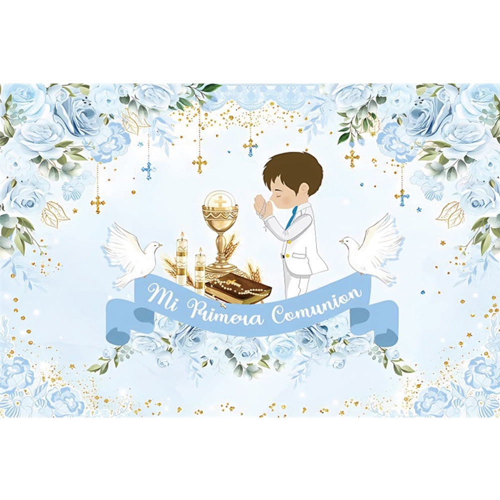 My First Communion Backdrop God Bless Boy Baby Shower Birthday Party ...