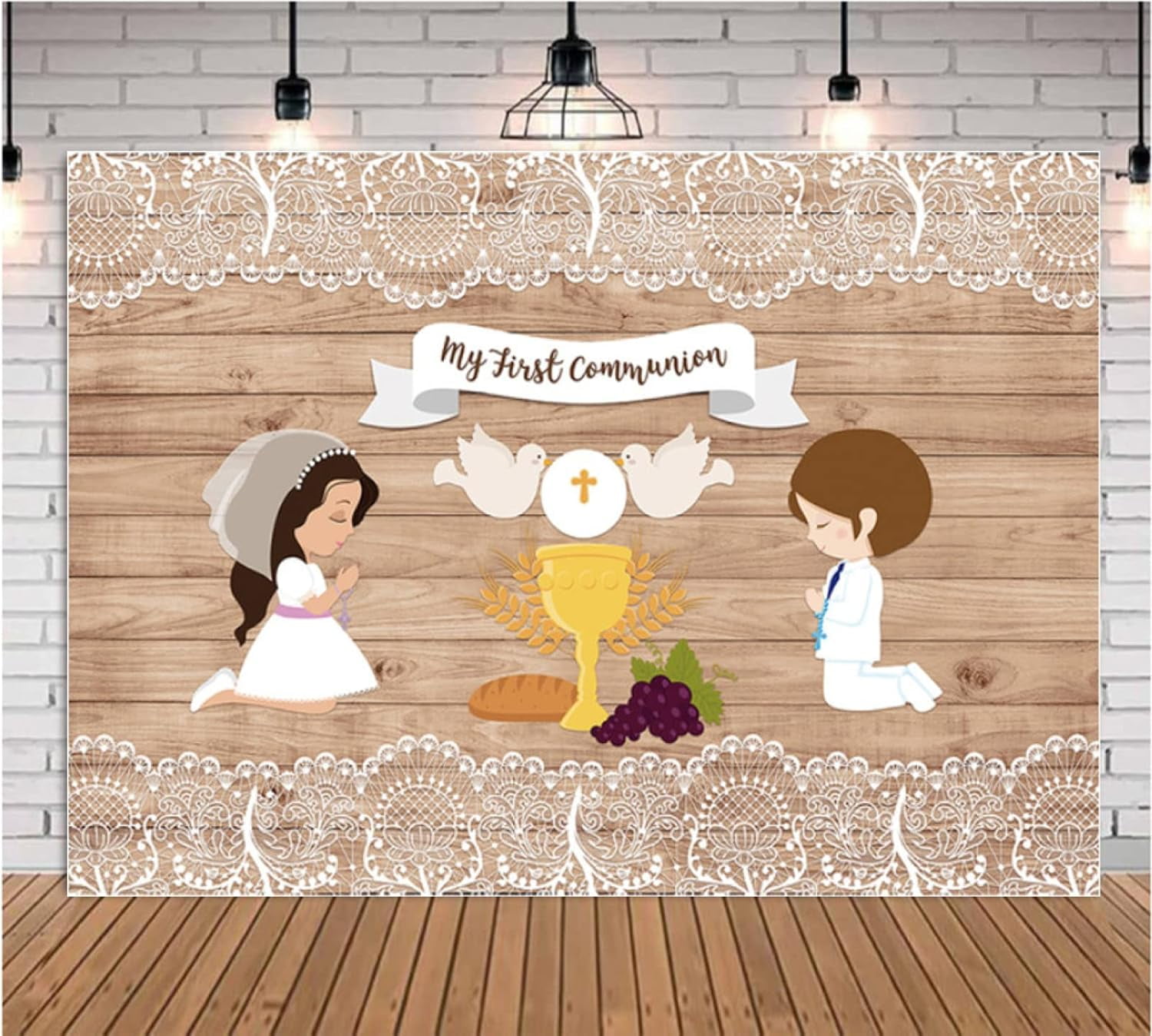 My First Communion Backdrop Wood Panel Wall Decoration Boy and Girl ...