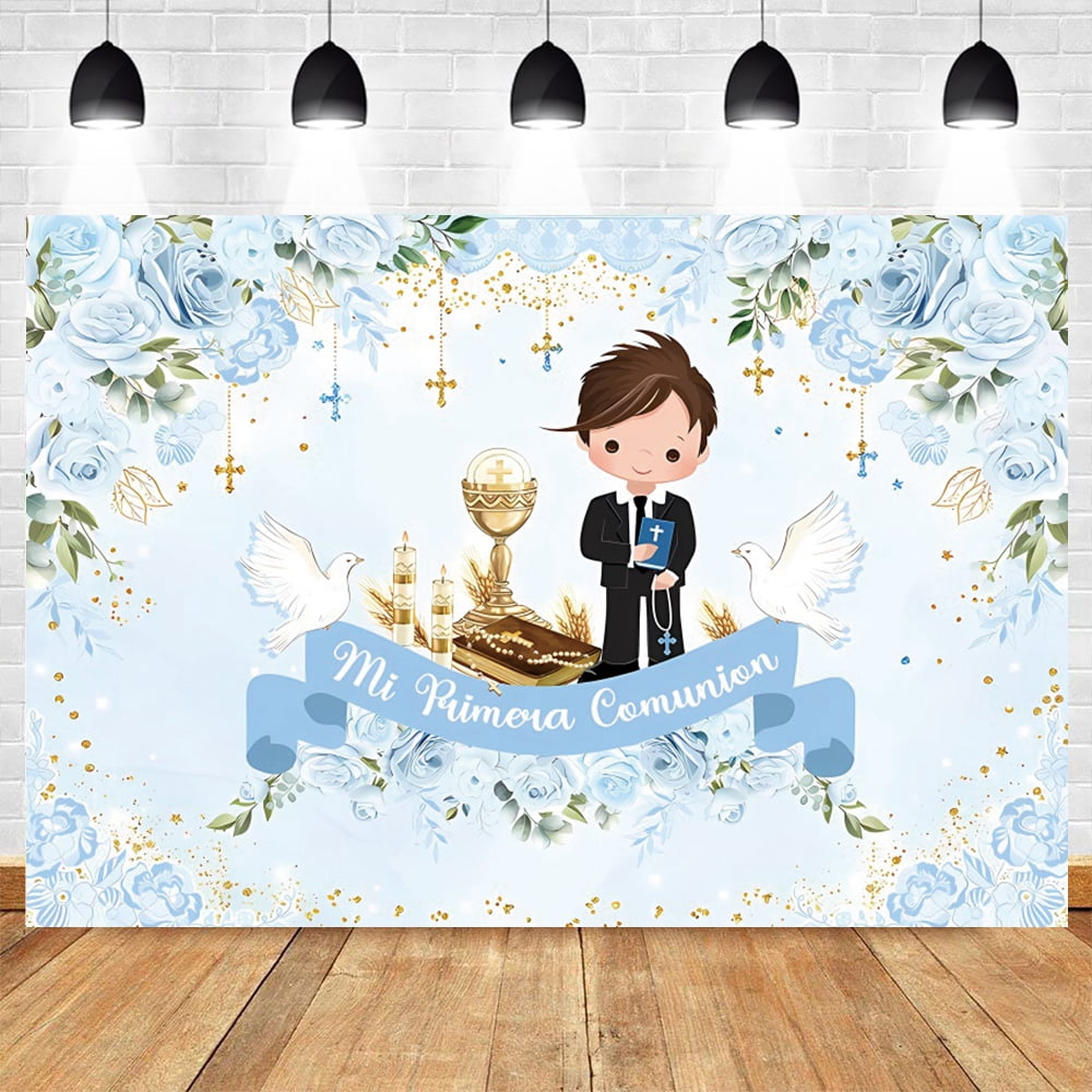 My First Communion Photography Backdrop Girl Boy Baptism Party Flowers ...