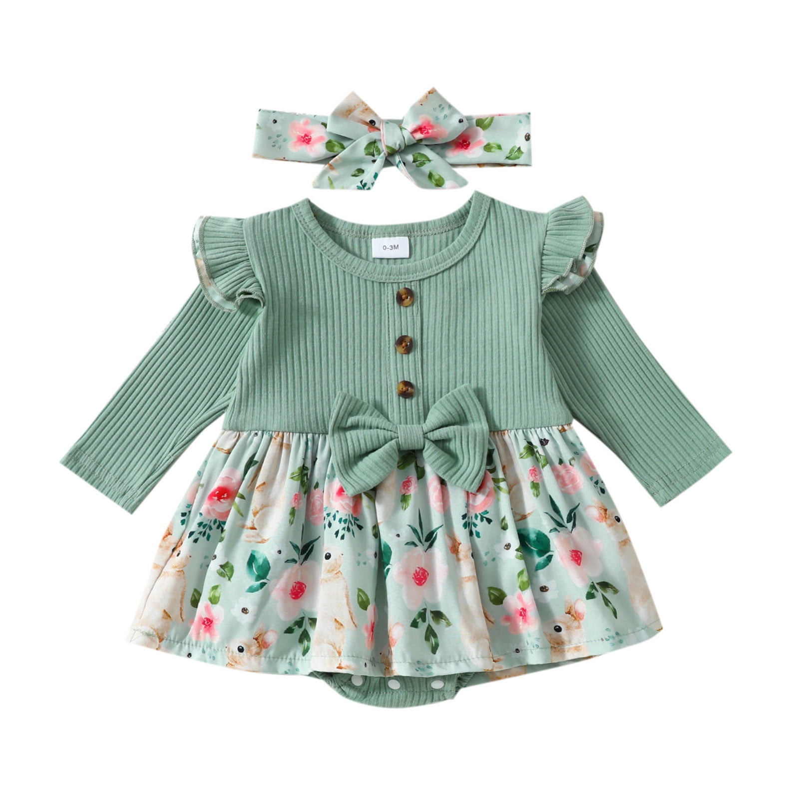 My First Easter Baby Girl Outfit Infant Girls Long Sleeve Easter Rabbit Prints Romper Newborn ...