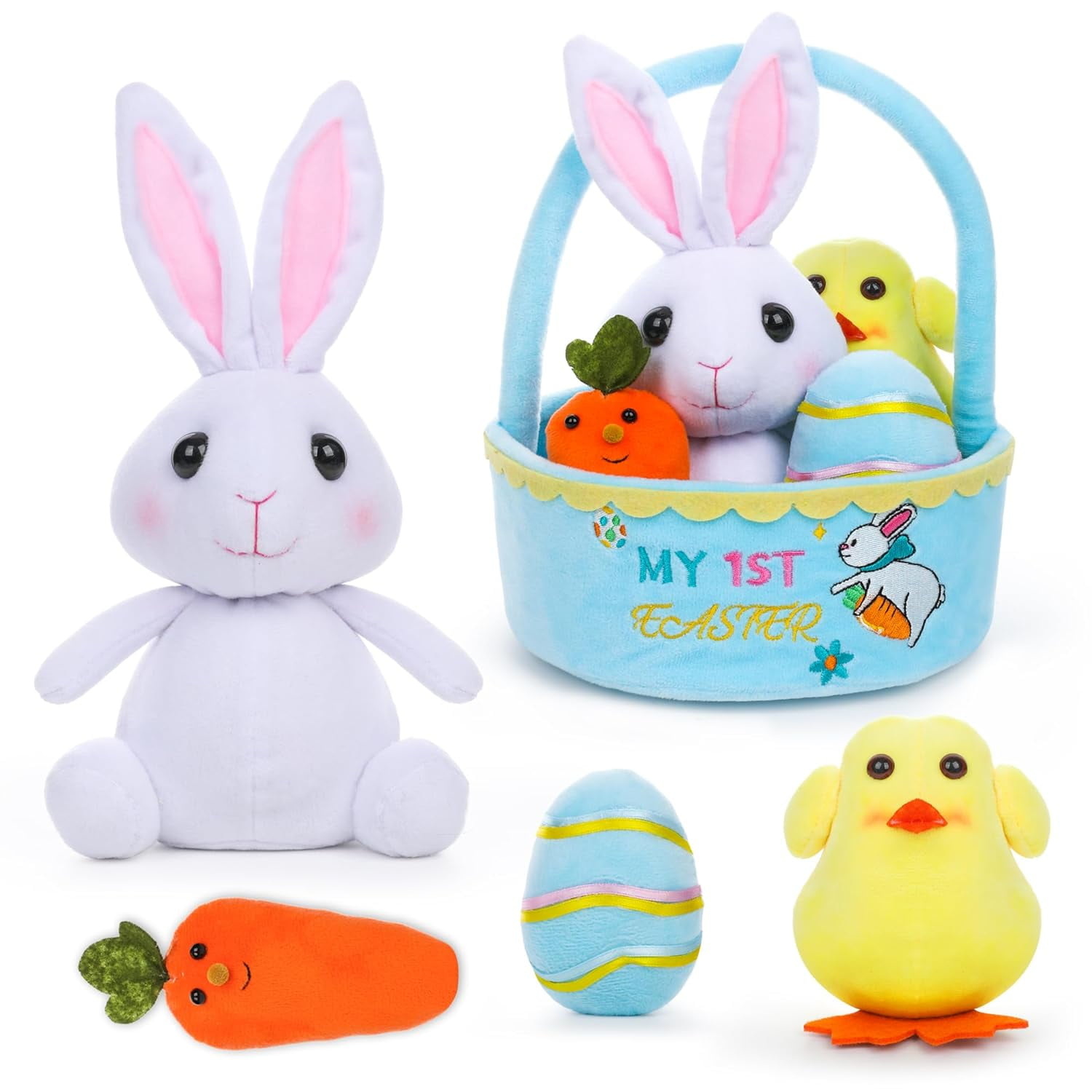 My First Easter Basket Playset - 5ct Stuffed Plush Bunny Chick Carrot ...