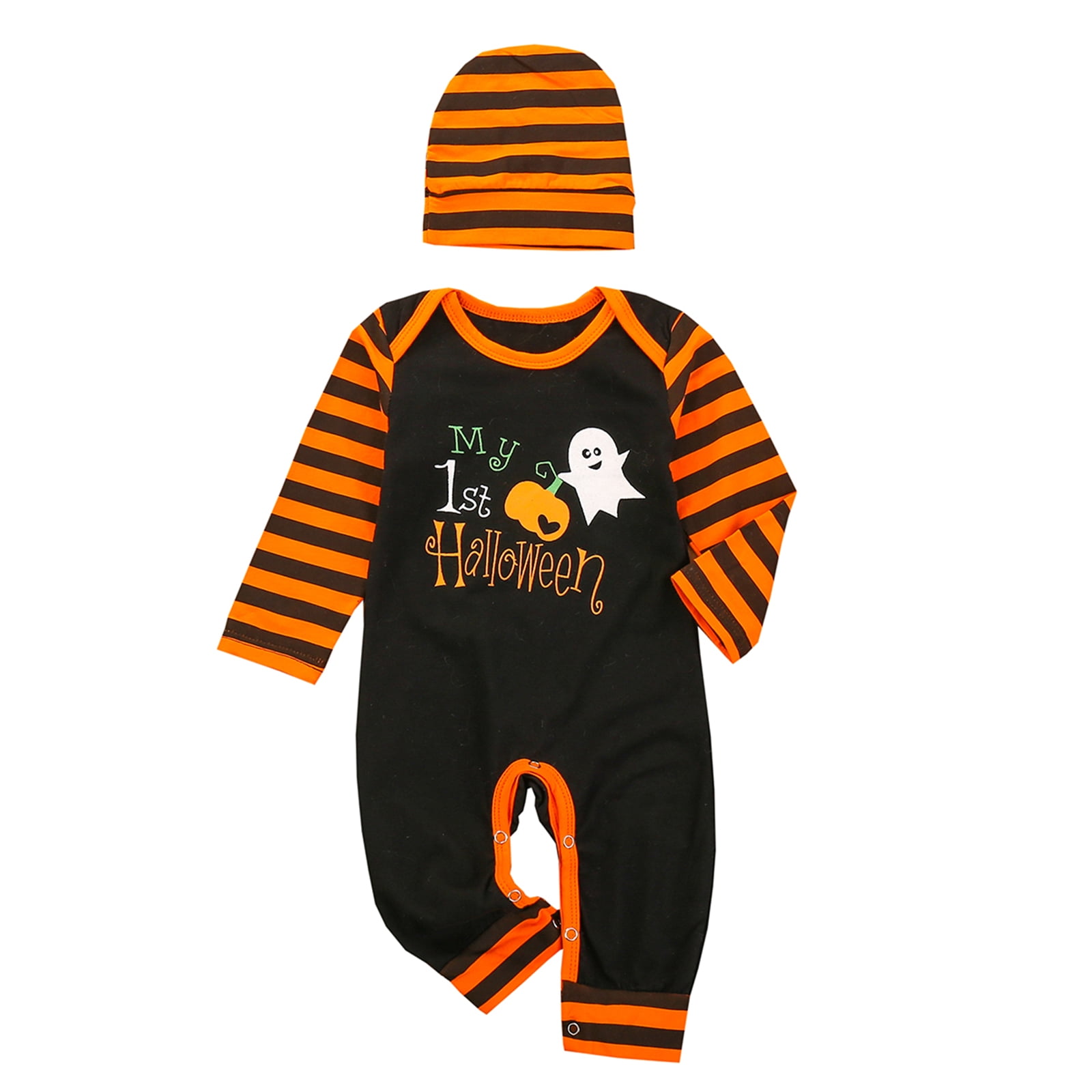 My First Halloween Baby Boy Girl Outfit Pumpkin Romper Long Sleeve Jumpsuit with Hat Newborn ...