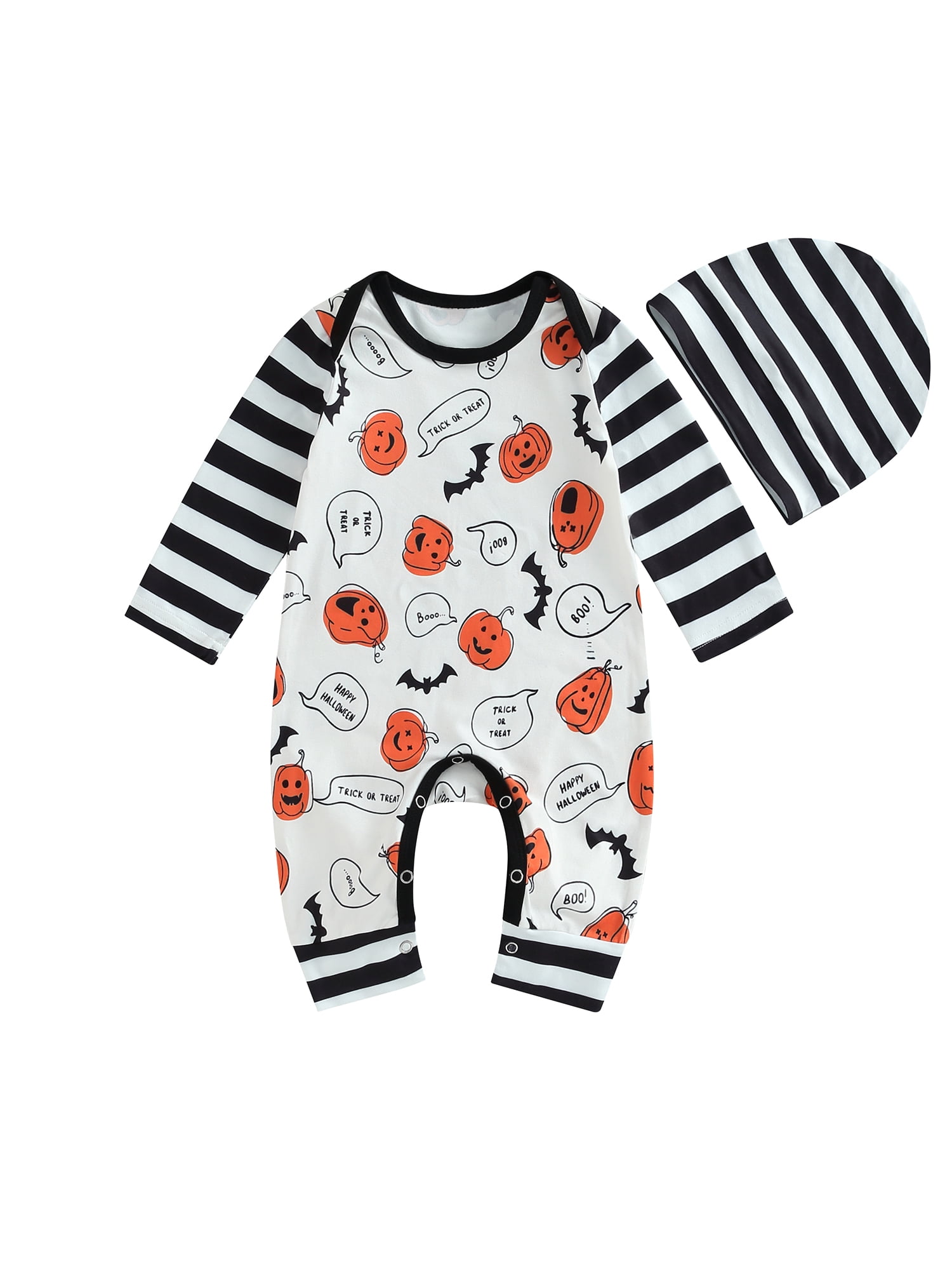 My First Halloween Baby Boy Girl Outfit Pumpkin Romper Long Sleeve Jumpsuit with Hat Newborn ...