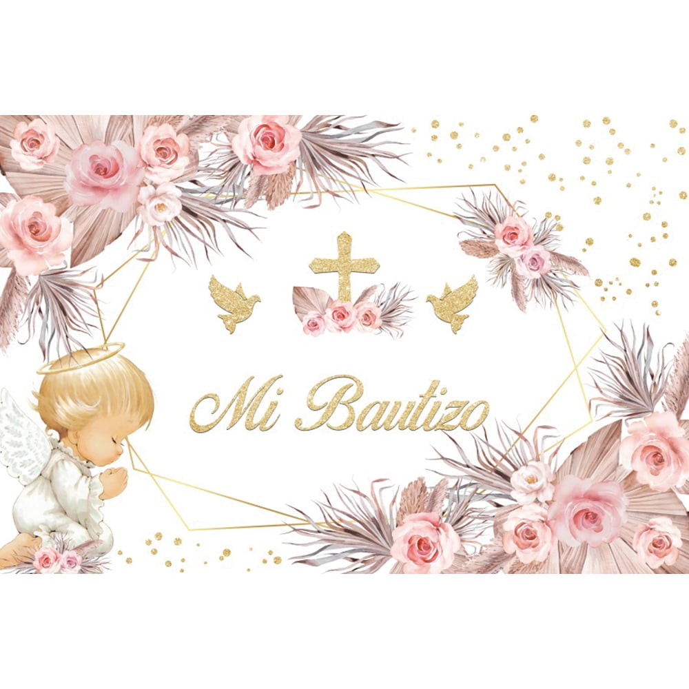 My First Holy Communion Backdrop Crucifix Gold Glitter Chalice Poster ...