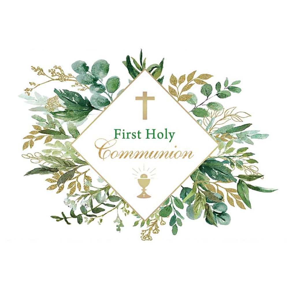 My First Holy Communion Backdrop Crucifix Gold Glitter Chalice Poster ...
