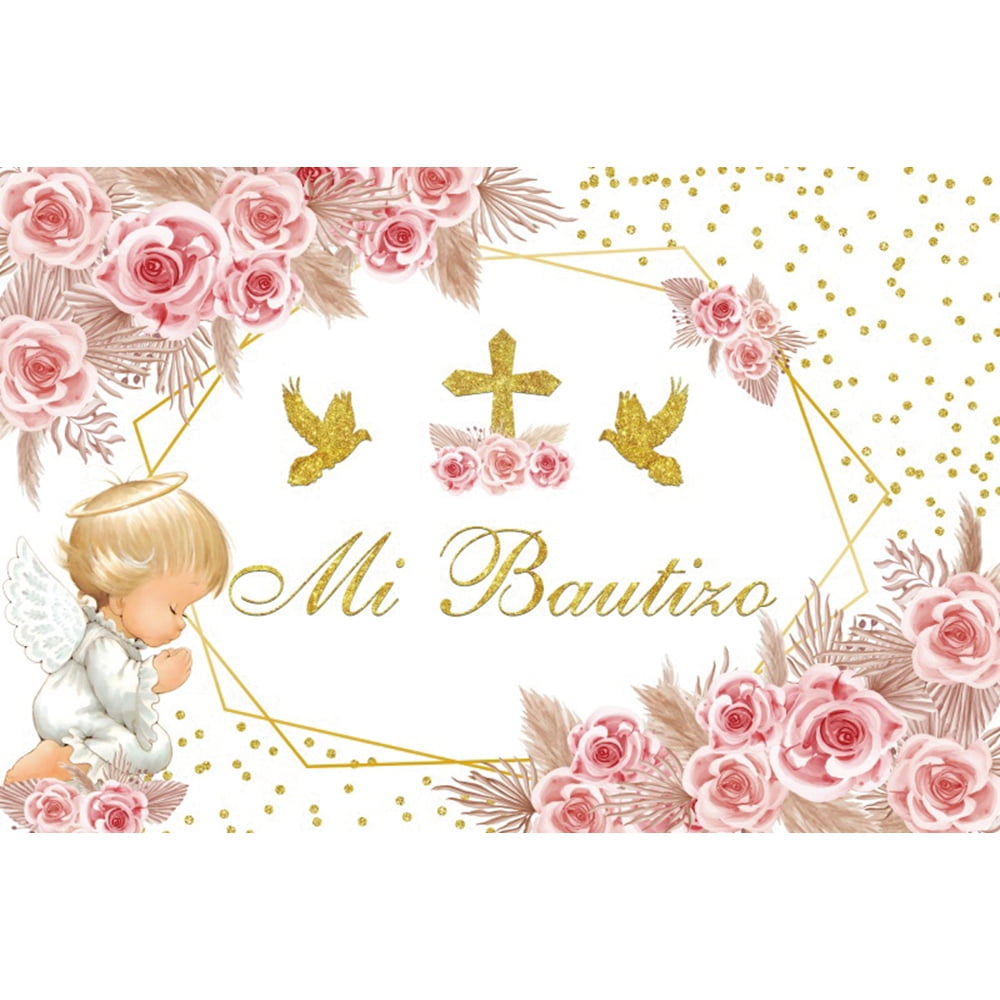 My First Holy Communion Backdrop Crucifix Gold Glitter Chalice Poster ...