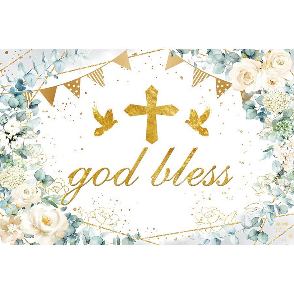 My First Holy Communion Backdrop Crucifix Gold Glitter Chalice Poster ...
