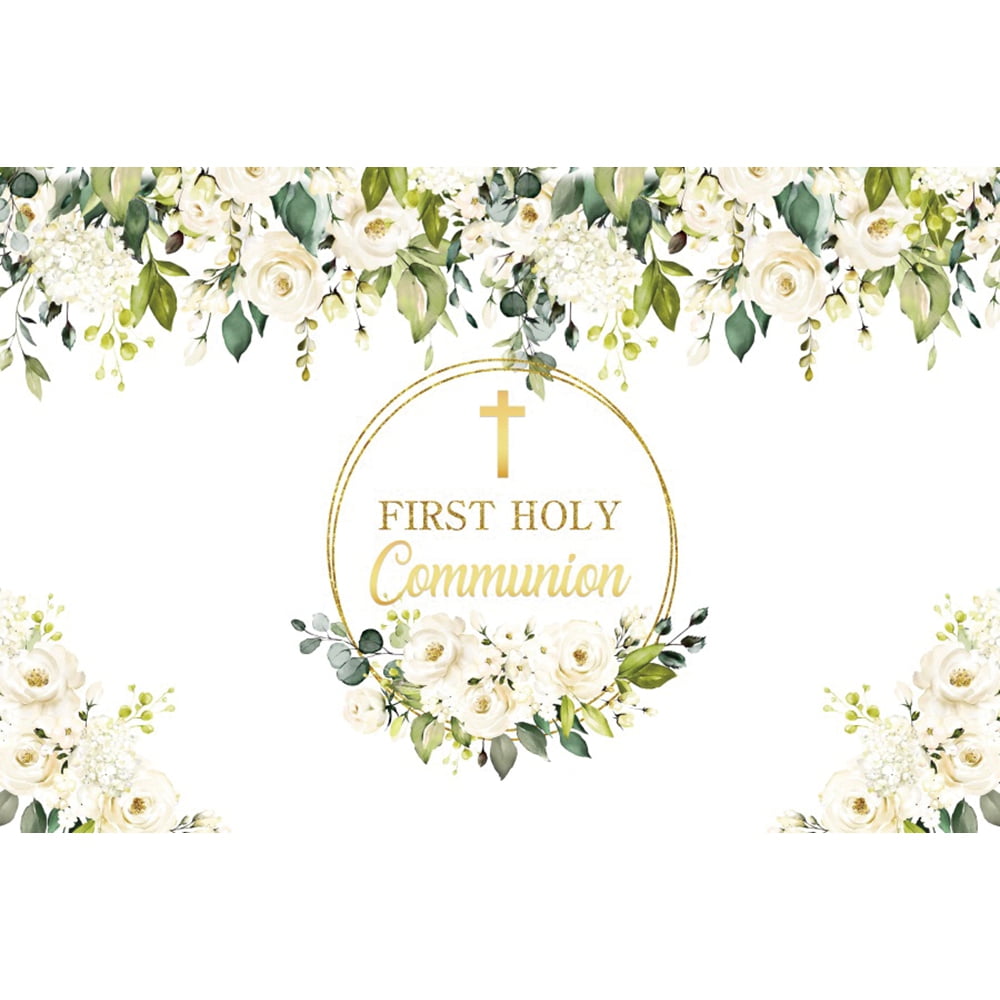 My First Holy Communion Backdrop Crucifix Gold Glitter Chalice Poster ...
