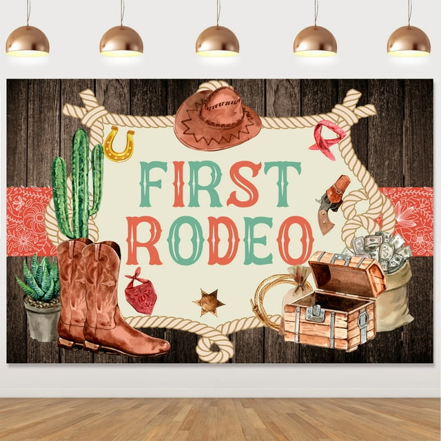 My First Rodeo 1st Birthday Backdrop, Vintage Orange Bean Green Western ...