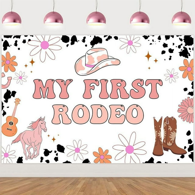 My First Rodeo Birthday Backdrop, Groovy Cowgirl First Birthday ...
