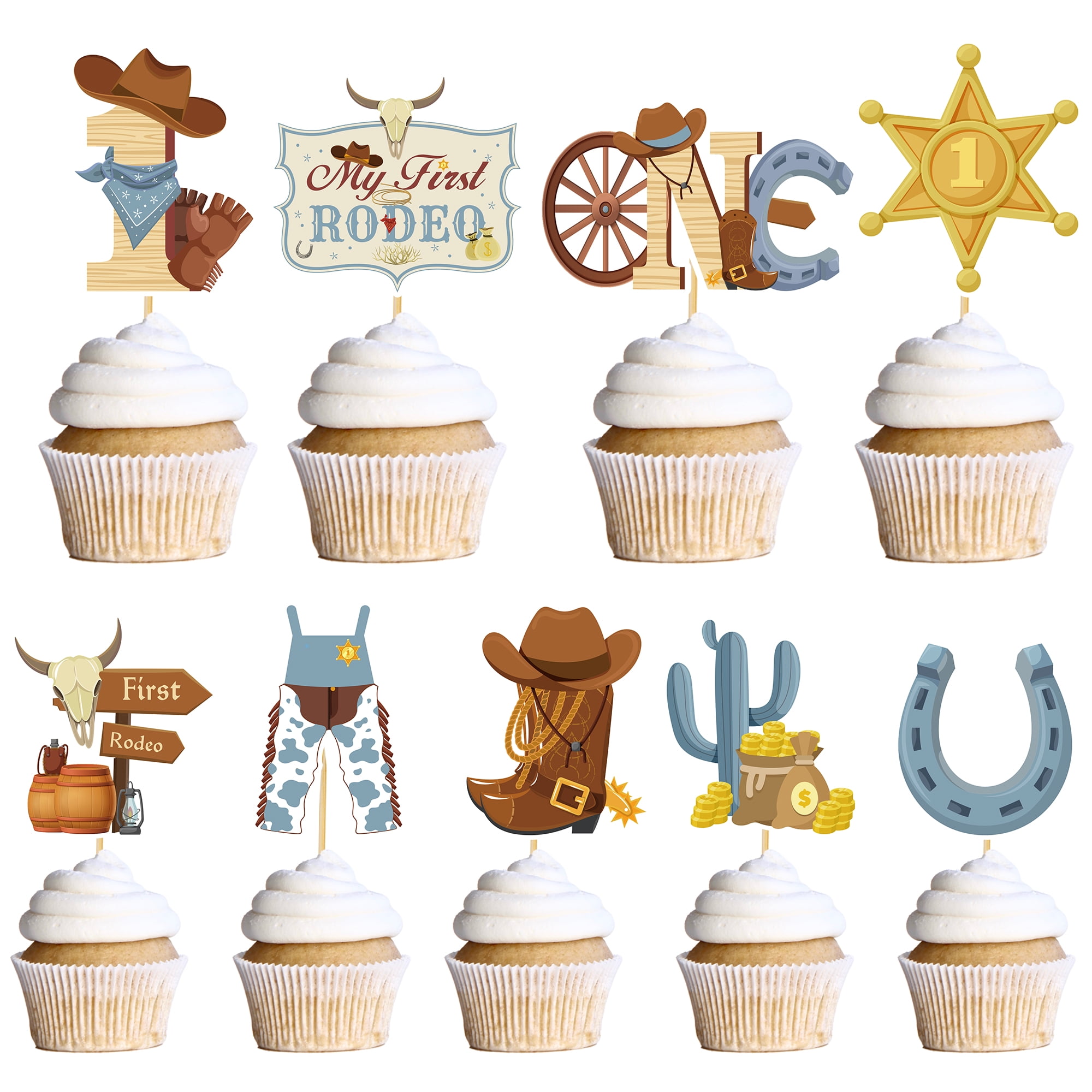 My First Rodeo Decorations Boy, 36PCS Cowboy Cupcake Toppers Western ...