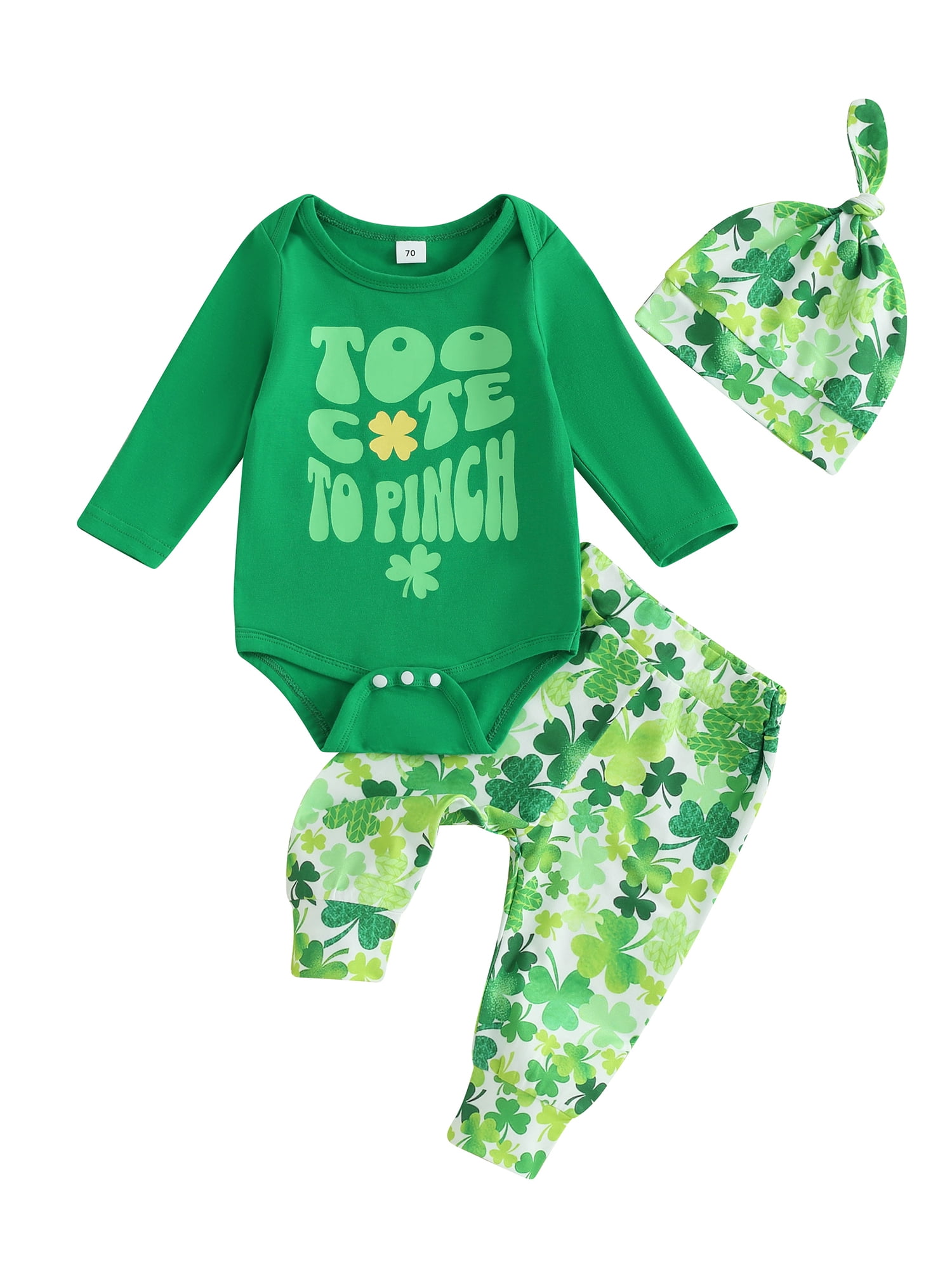 My First St. Patricks Day Baby Boy Girl Outfits Shamrock Print Long Sleeve Romper Pants Hat 3 6 ...