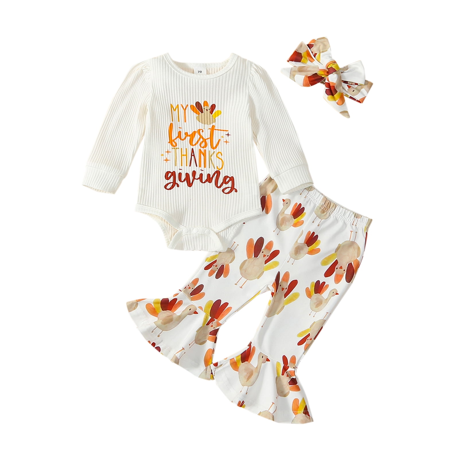 My First Thanksgiving Baby Girl Outfit 3M 6M 12M 18M Newborn Turkey Onesie Romper Bell Bottoms ...