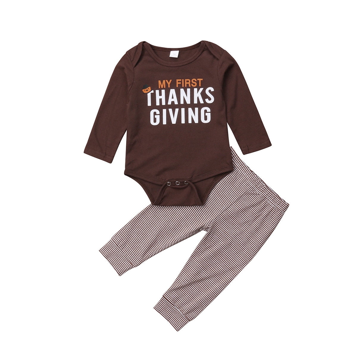 My First Thanksgiving Newborn Baby Boy Girl Outfits Long Sleeve Romper Top+Striped Turkey Pants ...