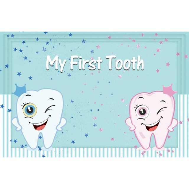 My First Tooth Blue And Pink Theme Photography Background Kids Baptism ...