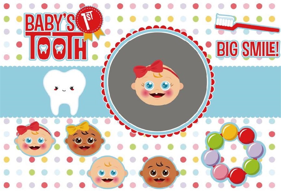 My First Tooth Blue And Pink Theme Photography Background Kids Baptism ...
