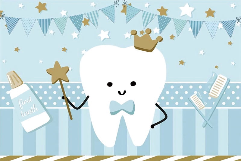 My First Tooth Blue And Pink Theme Photography Background Kids Baptism ...