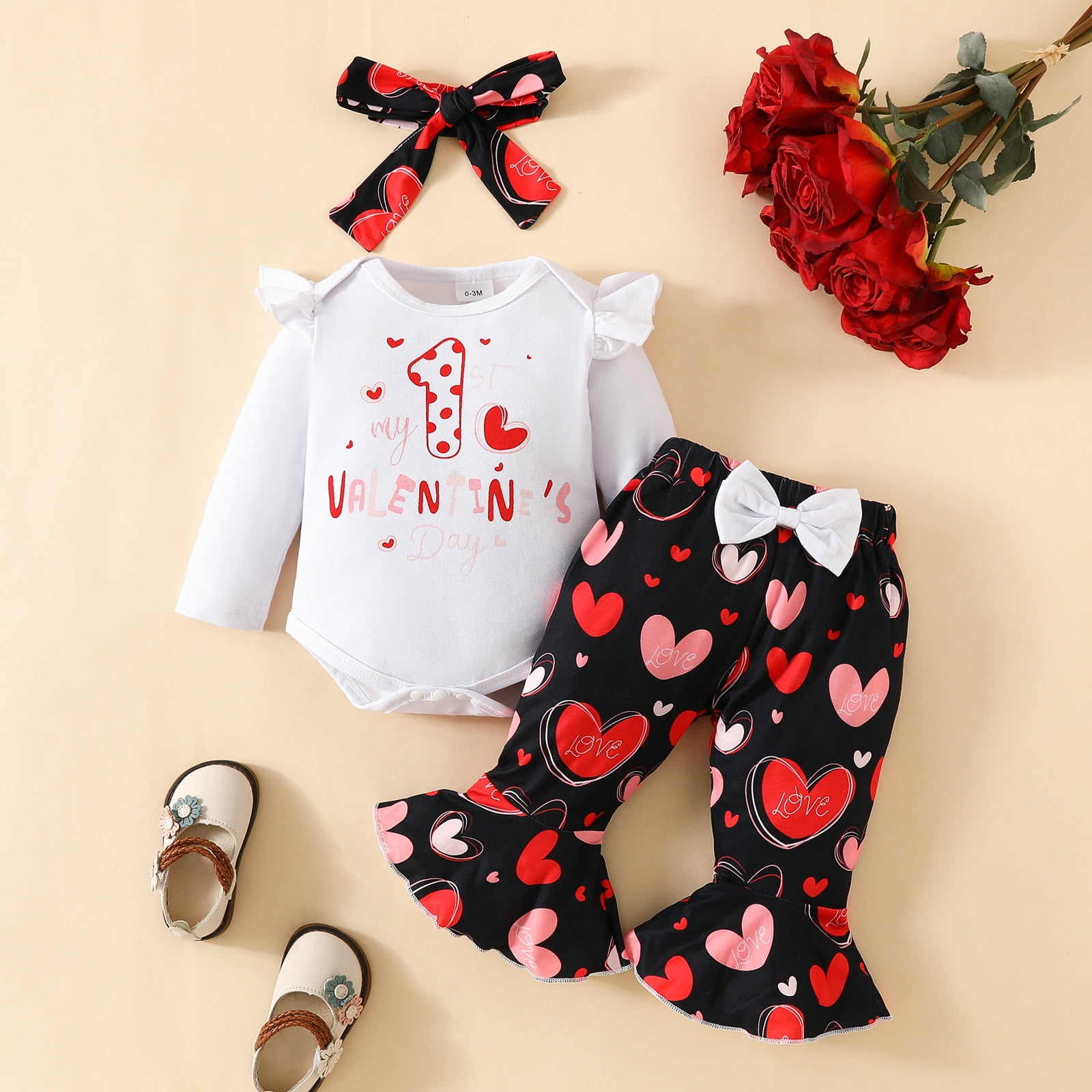 My First Valentines Day Baby Boy Outfit Lover Heart Letter Embroider Long Sleeve Romper Top Bell ...