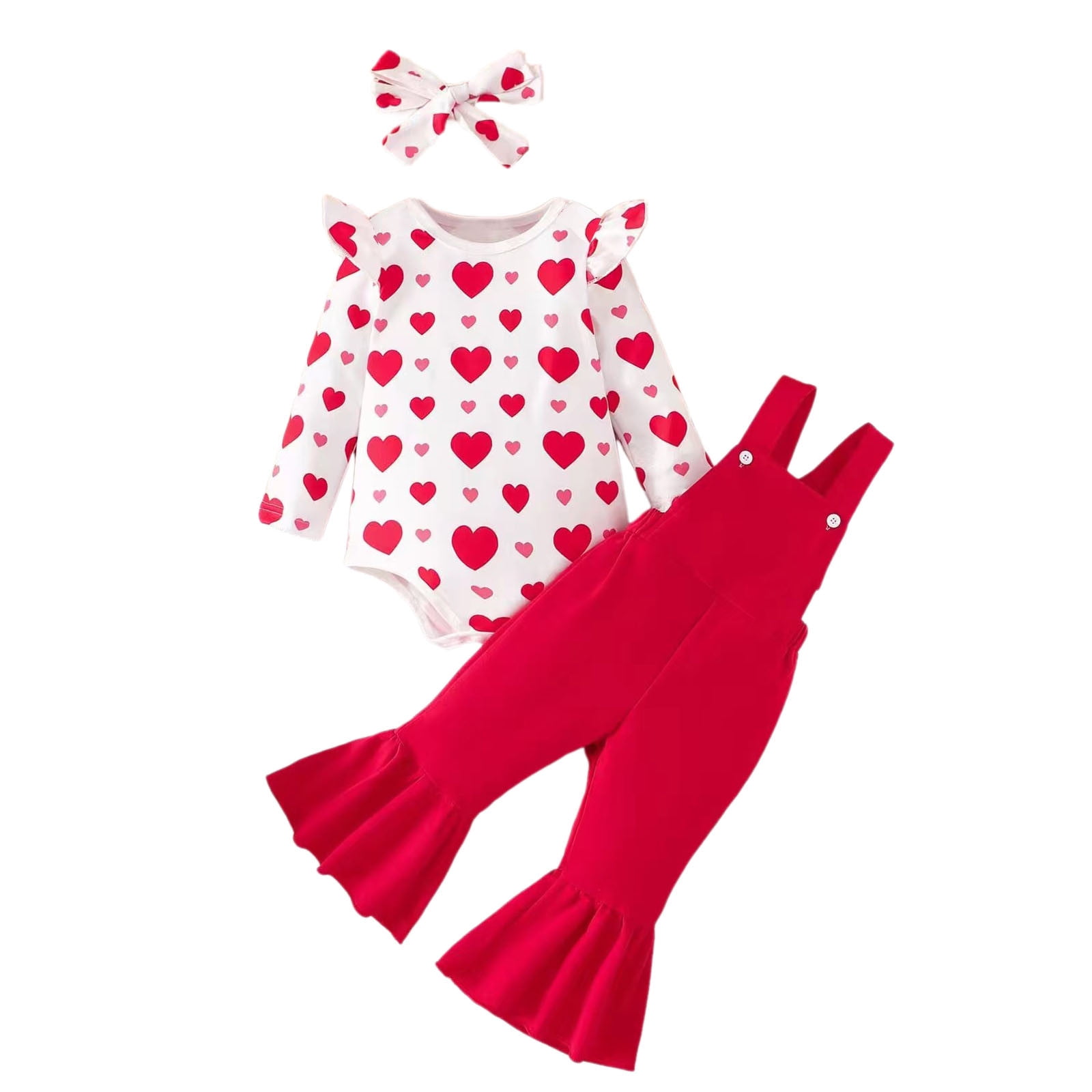 My First Valentines Day Baby Girl Outfit Lover Heart Letter Embroider Long Sleeve Top Bell ...