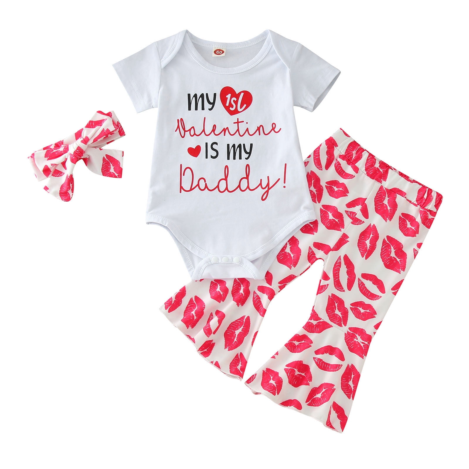 My First Valentines Day Baby Girl Outfit Lover Themed Letter Embroider Long Sleeve Top Pants 2 ...