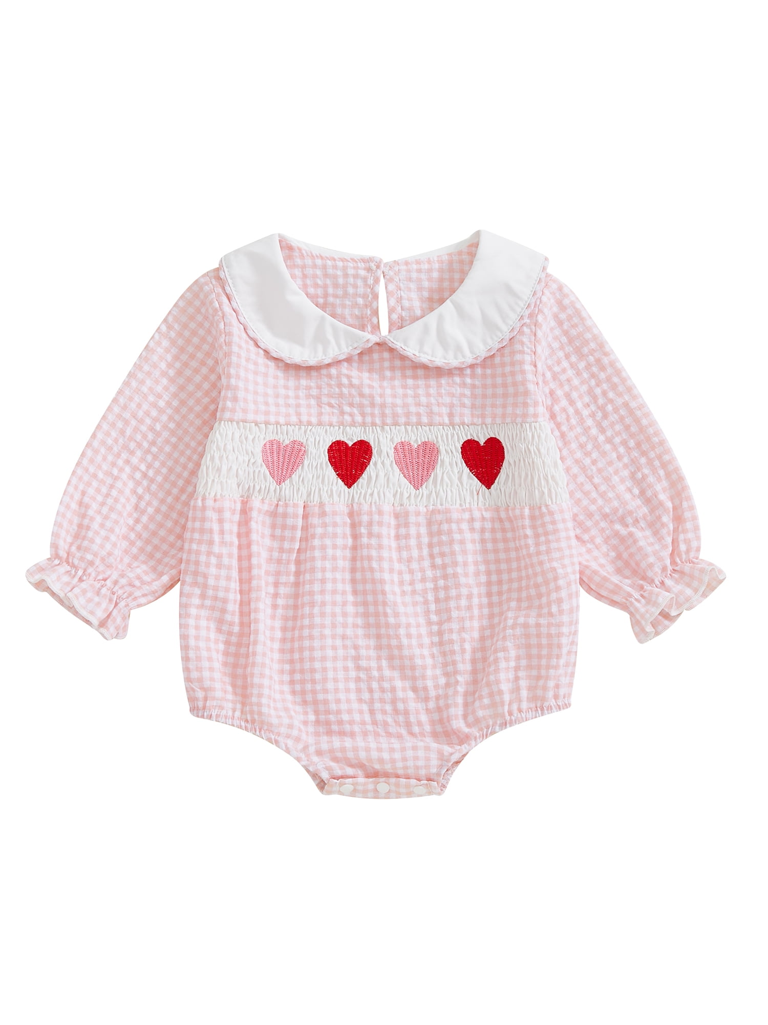 My First Valentines Day Baby Girl Outfit Newborn Heart Doll Collar Smocked Bubble Romper ...